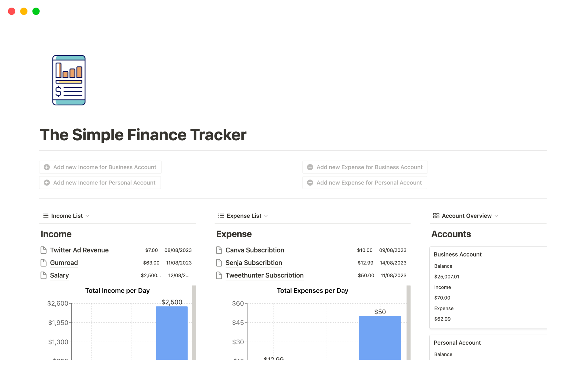 The Simple Finance Tracker Template By Felix Digital Stash Notion
