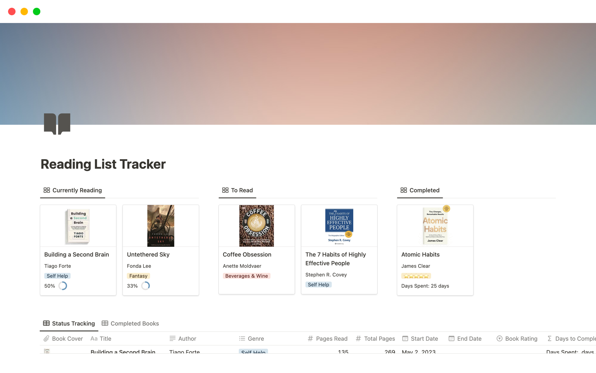 Reading List Tracker by S.A.LThings | Notion Template