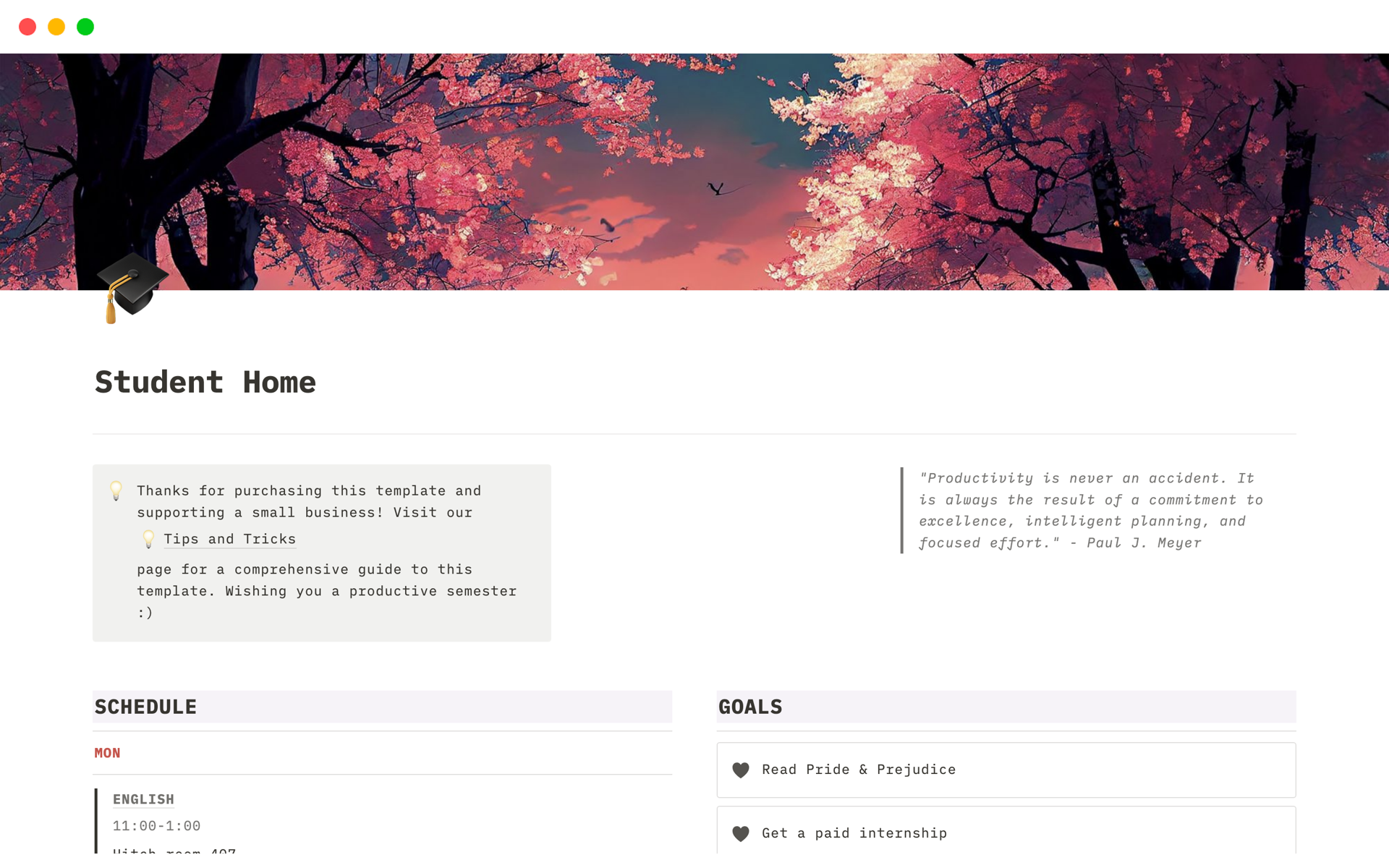 Student Home Template by Notion Nifties | Notion Marketplace