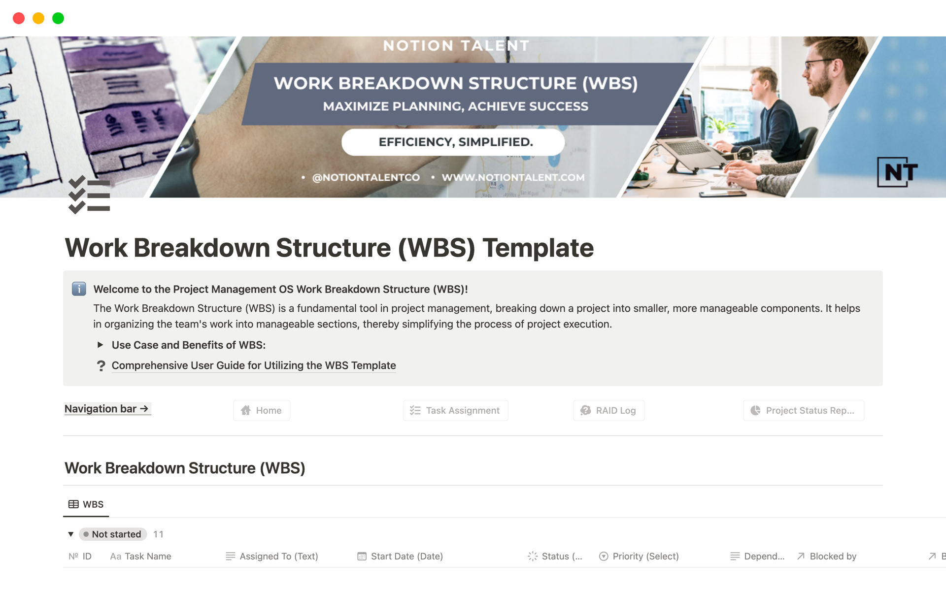 Work Breakdown Structure (WBS) Template by Shay Campbell (Notion Talent ...