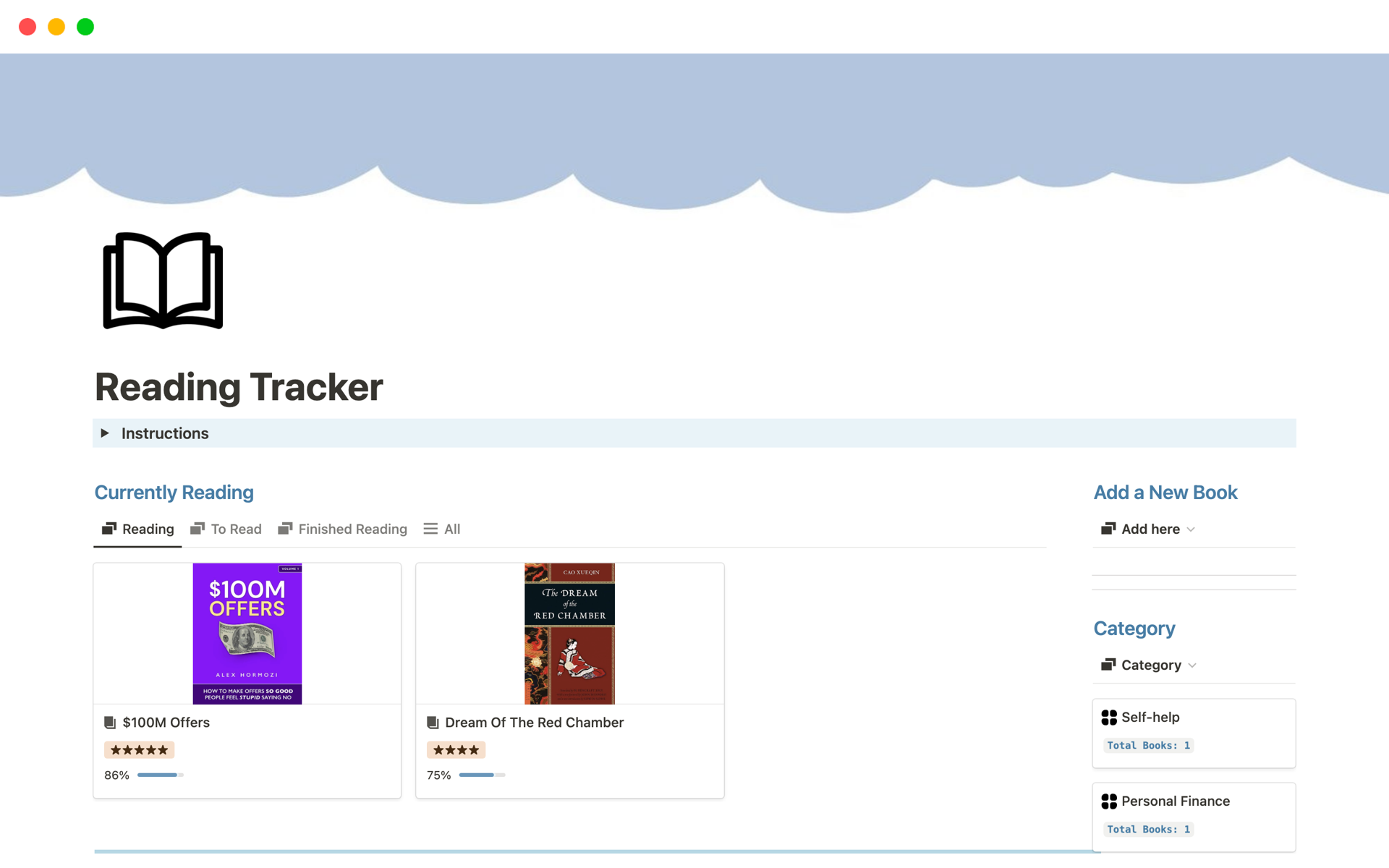 Reading List Tracker by S.A.LThings | Notion Template