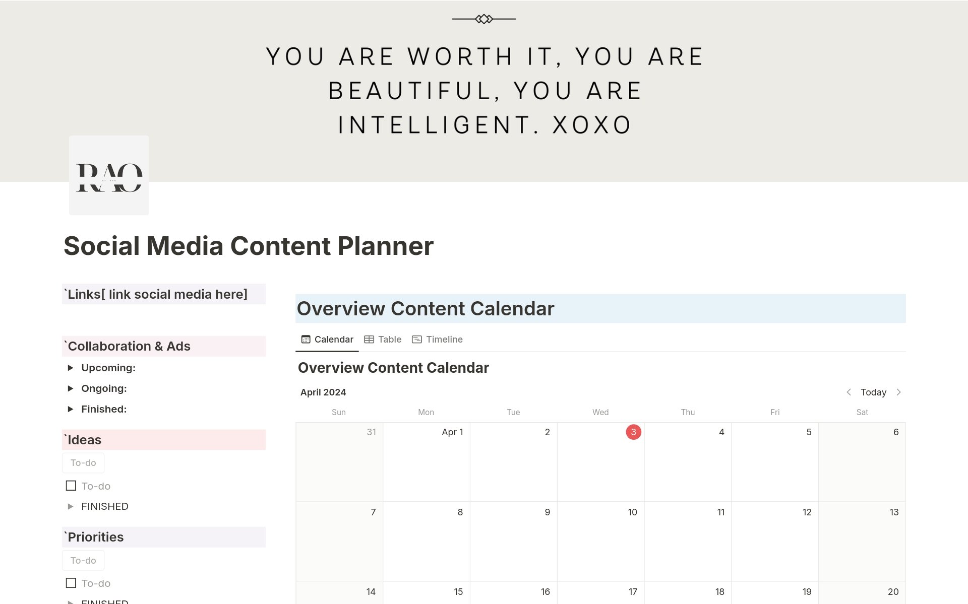 Content Planner | Notion Template