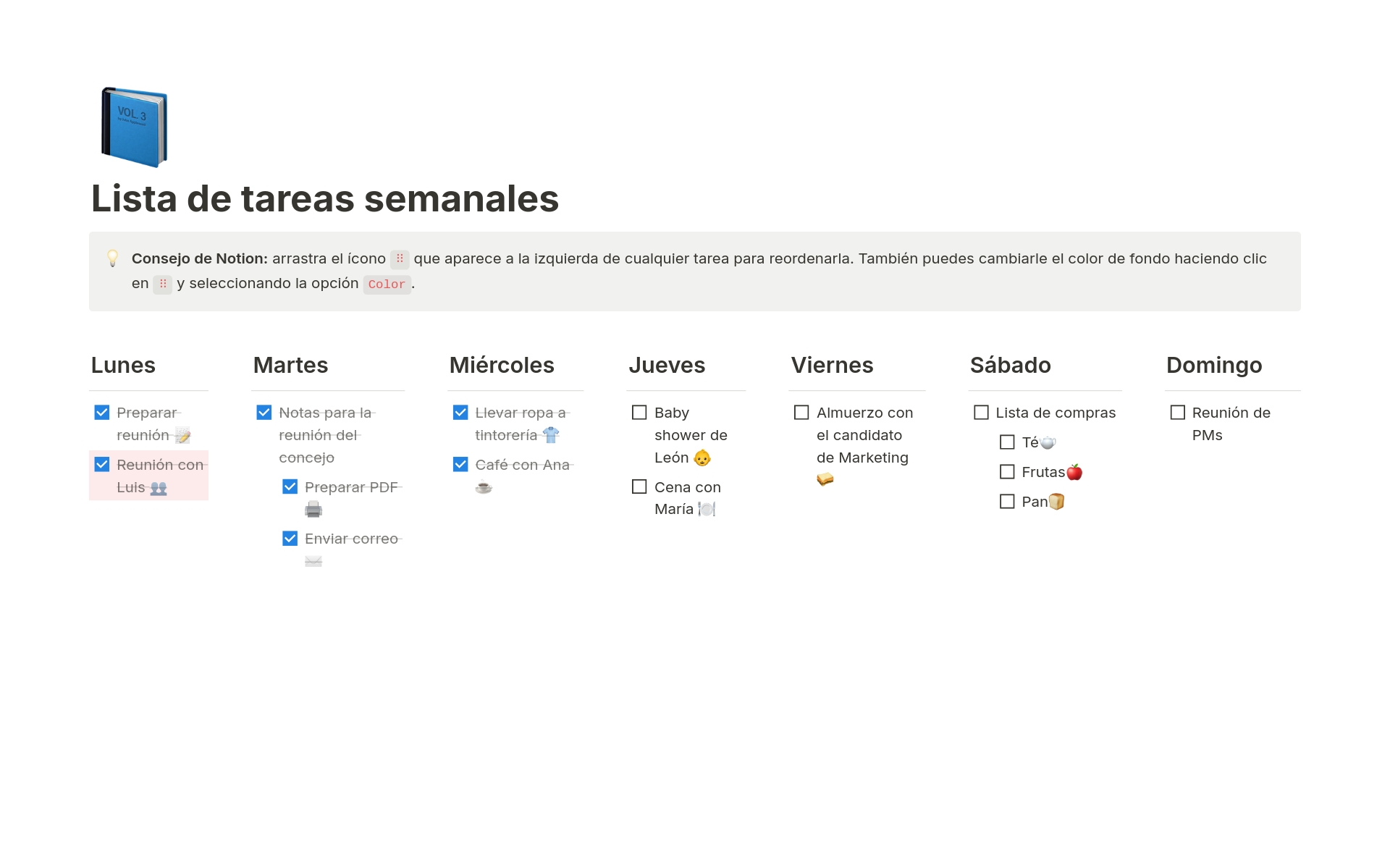 Plantilla Lista de tareas semanal 2024 | Notion Marketplace