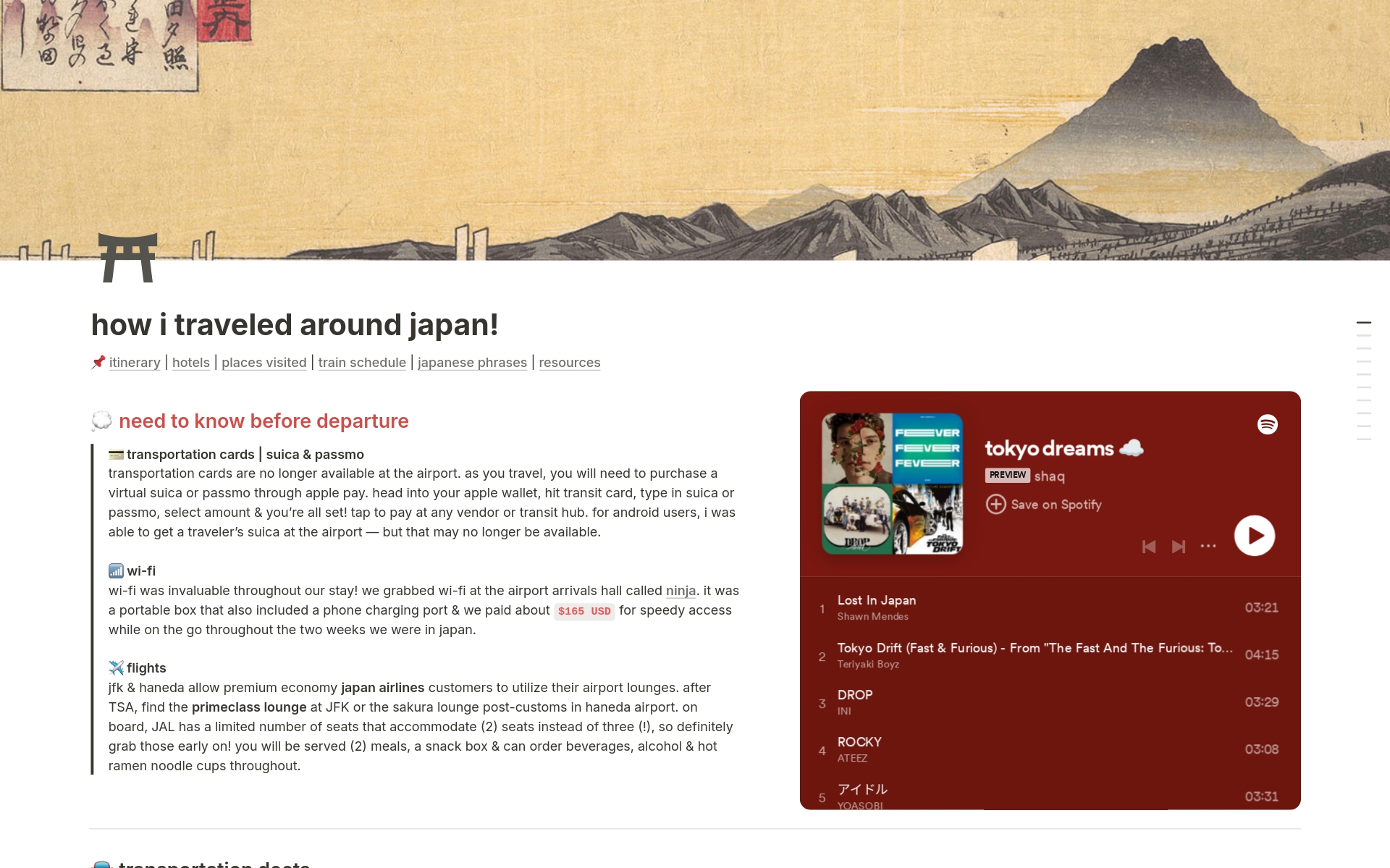 japan travel guide | Notion Template