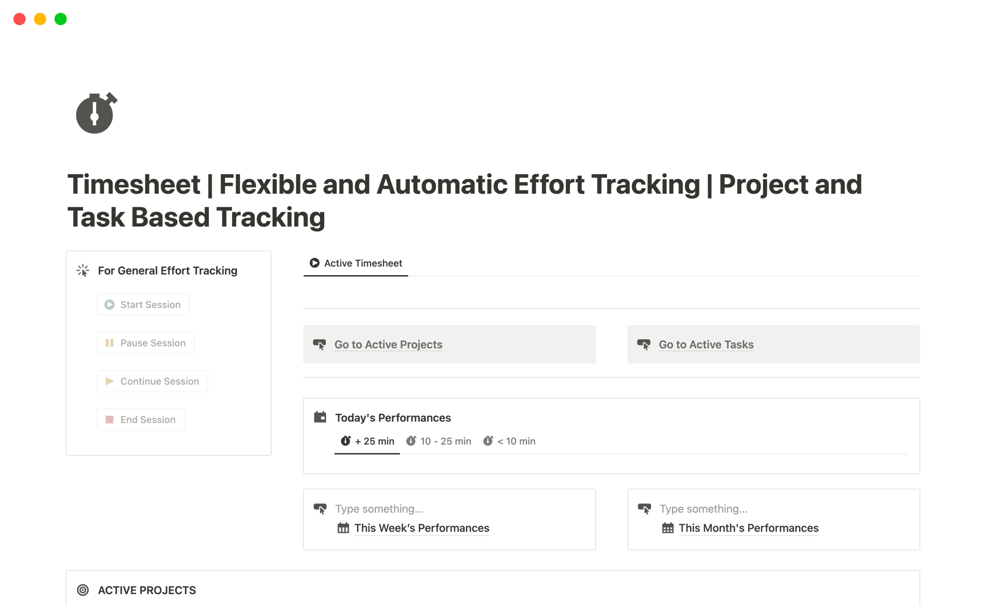 Automatic Effort Tracking by Project and Task Template | Notion Marketplace