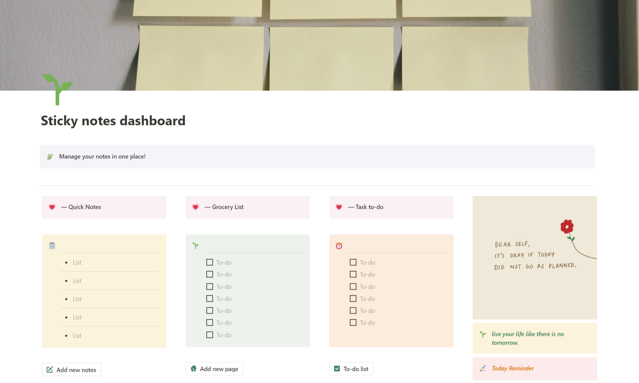Sticky Notes Dashboard Template | Notion Marketplace Sticky Notes Dashboard Template | Notion Marketplace