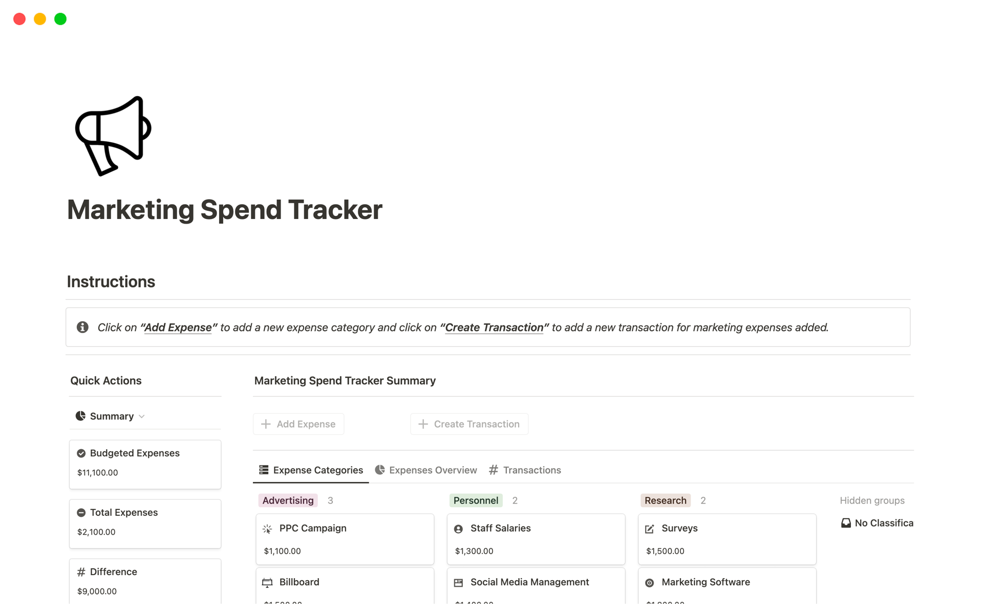 Marketing Spend Tracker Template | Notion Marketplace