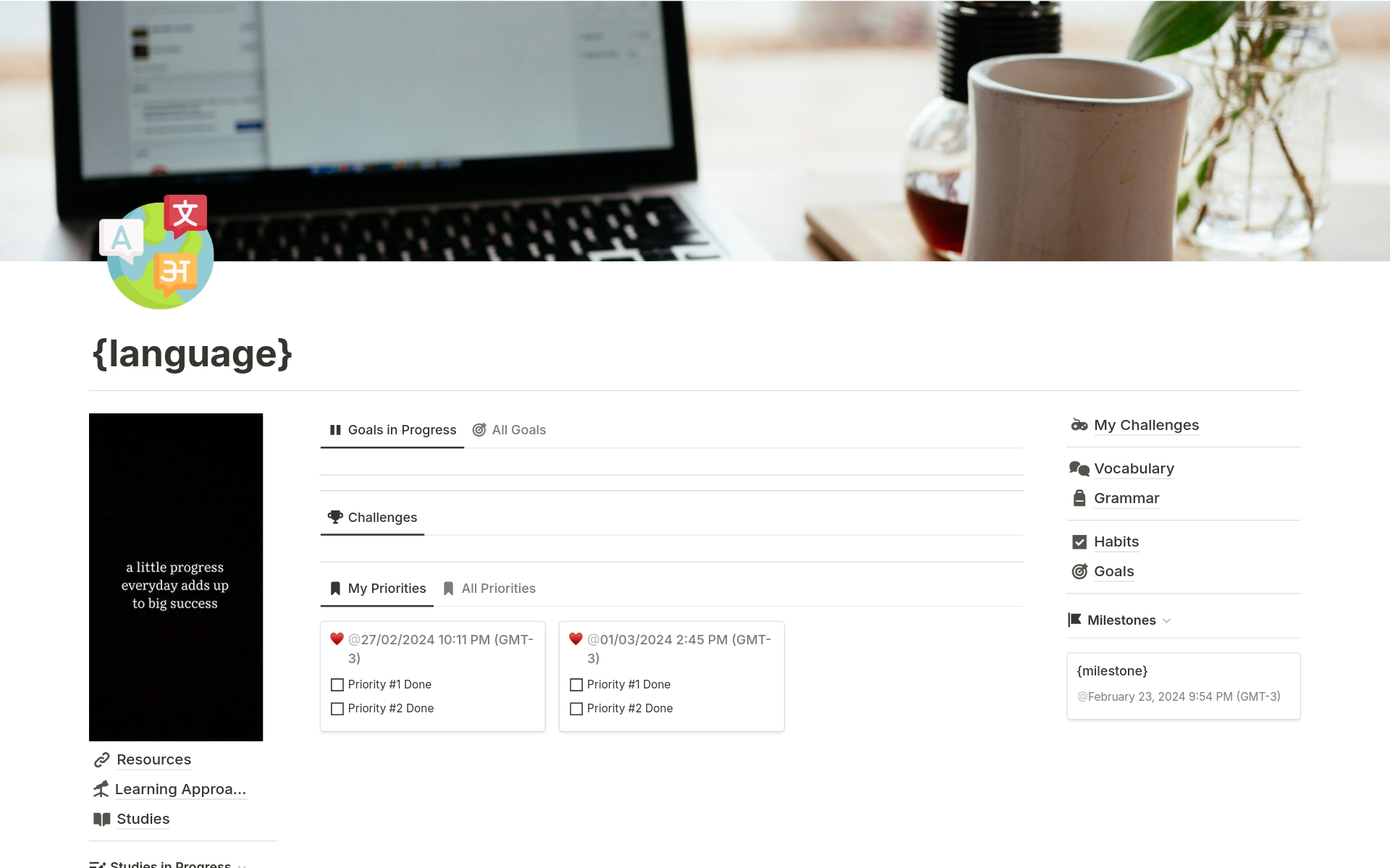 Language Learning Hub - Linguistic Journey Template | Notion Marketplace Language Learning Hub - Linguistic Journey Template | Notion Marketplace