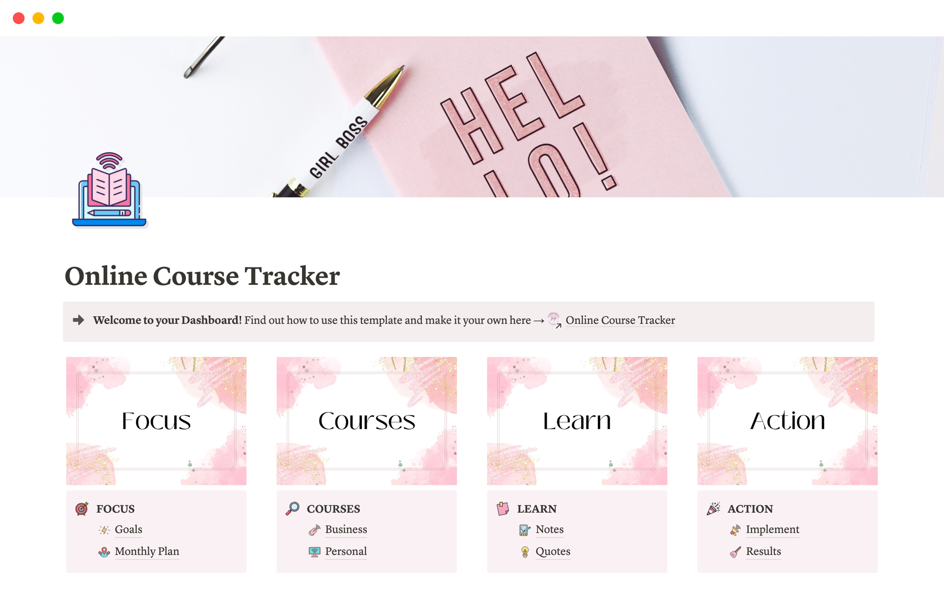Online Course Tracker | Notion Template