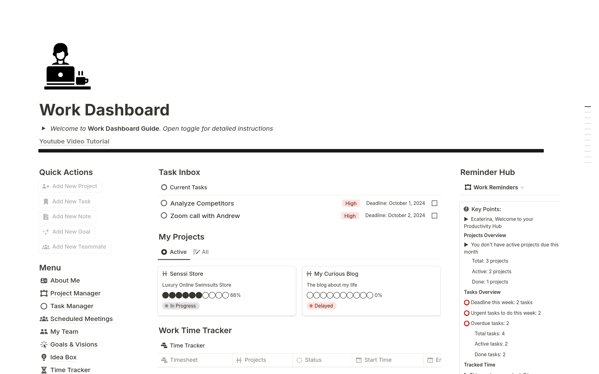 PM's work dashboard Template | Notion Marketplace