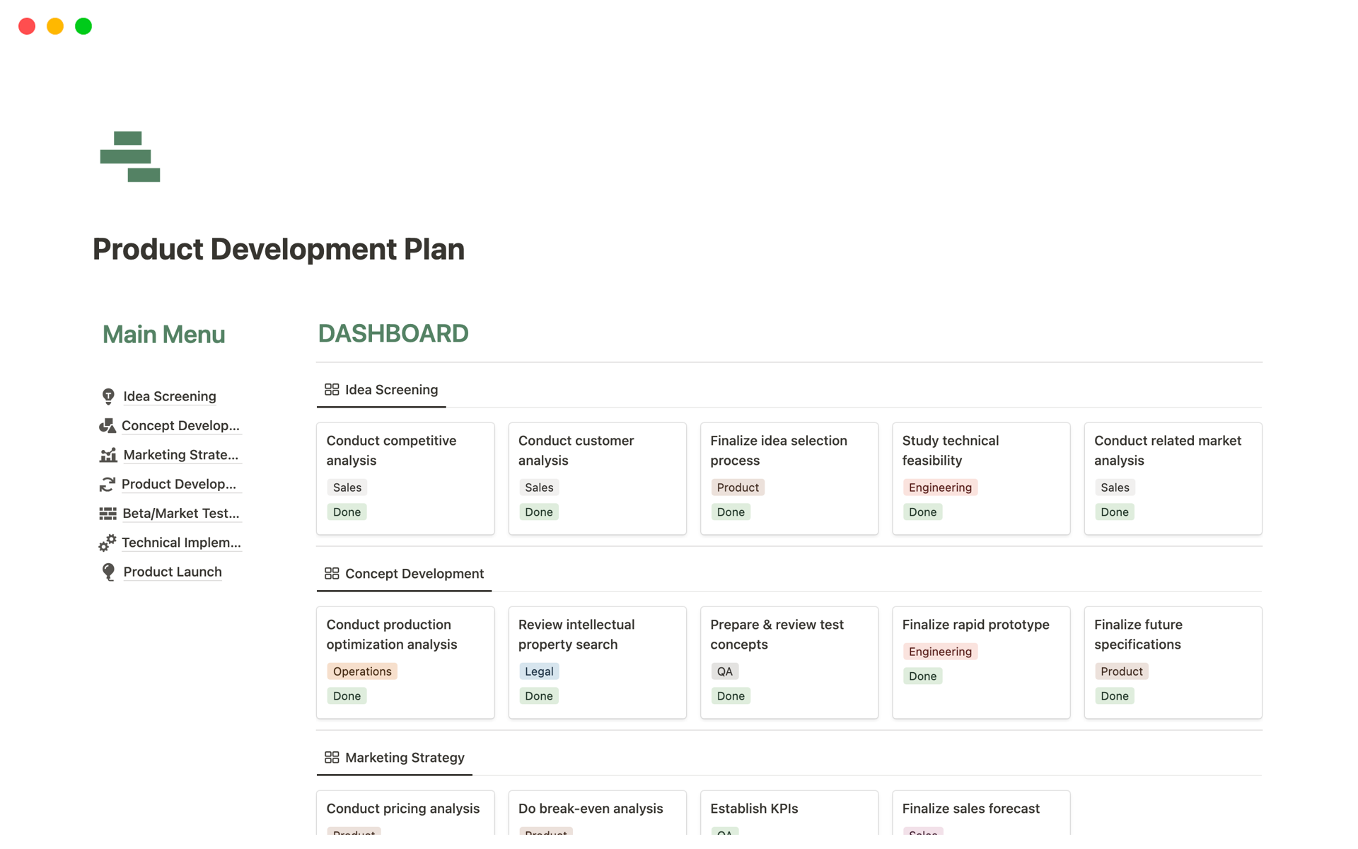 Product Development Plan | Notion Template
