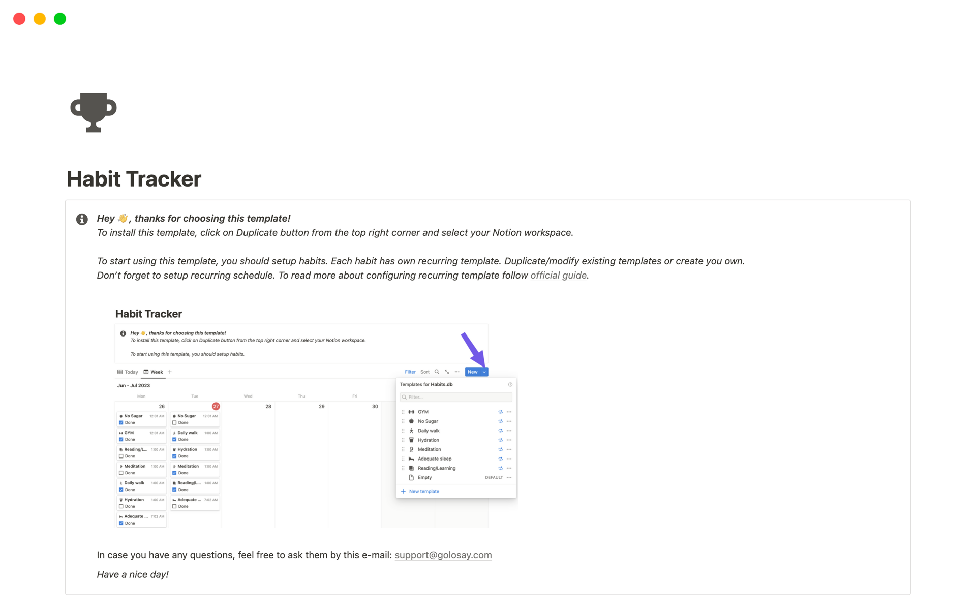 Automated Habit Tracker by Notion Adicta | Notion Template
