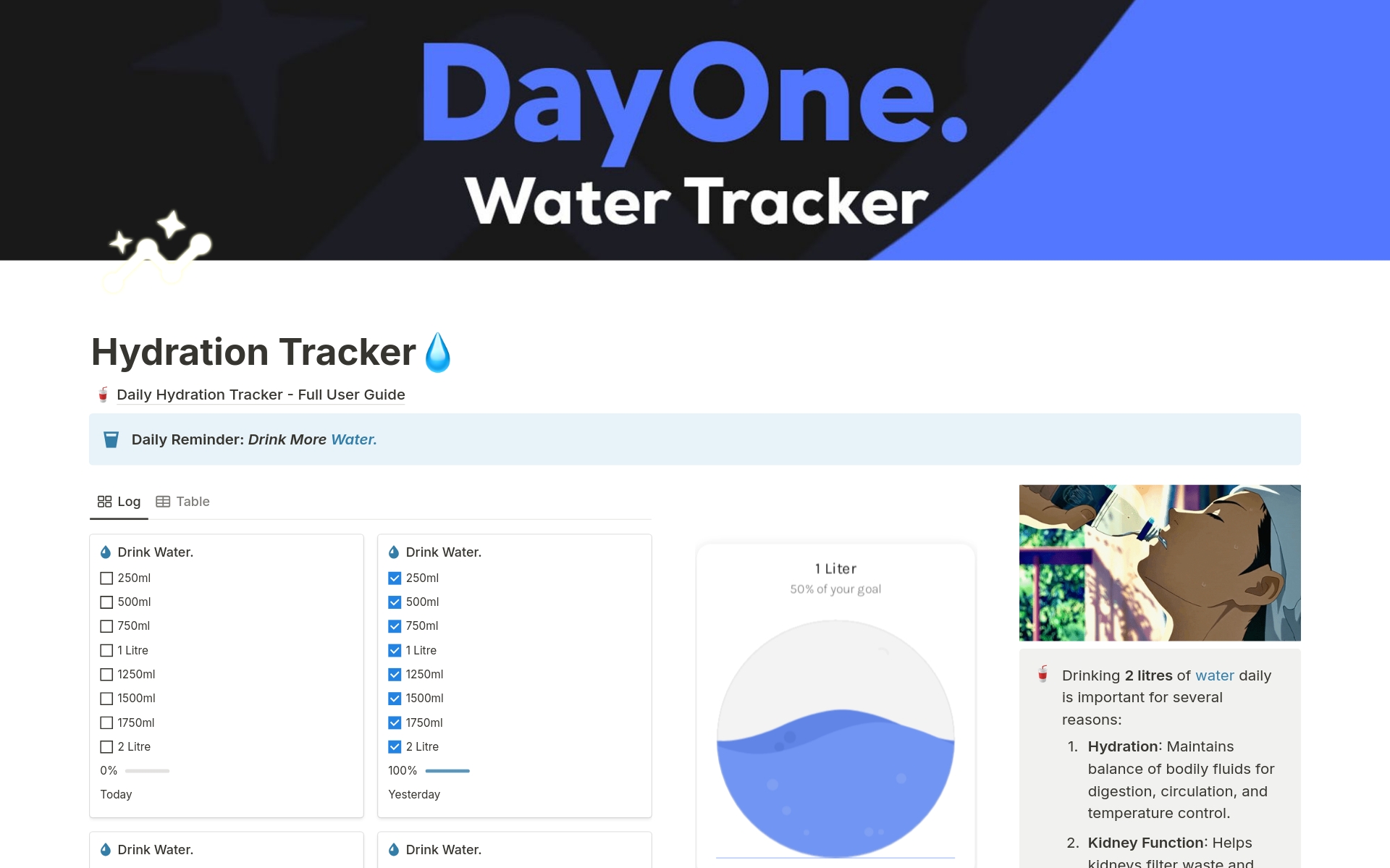 Hydration Tracker Template | Notion Marketplace