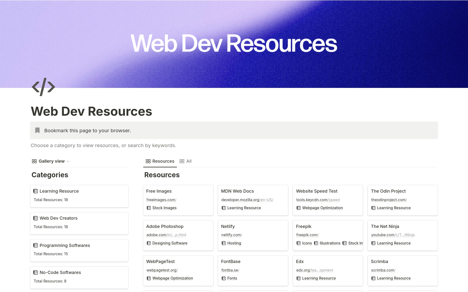Web development resources Template by Atul | Notion4Creators | Notion ... Web development resources Template by Atul | Notion4Creators | Notion ...