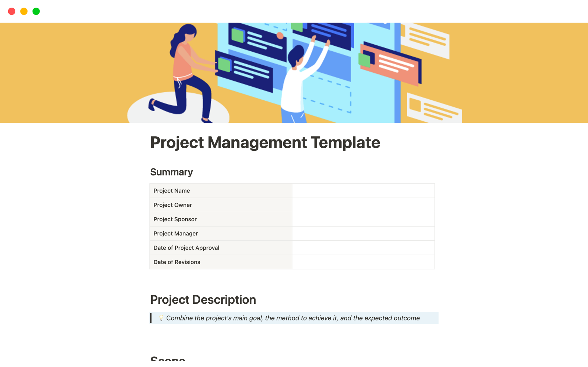 Project Management Summary Notion Template