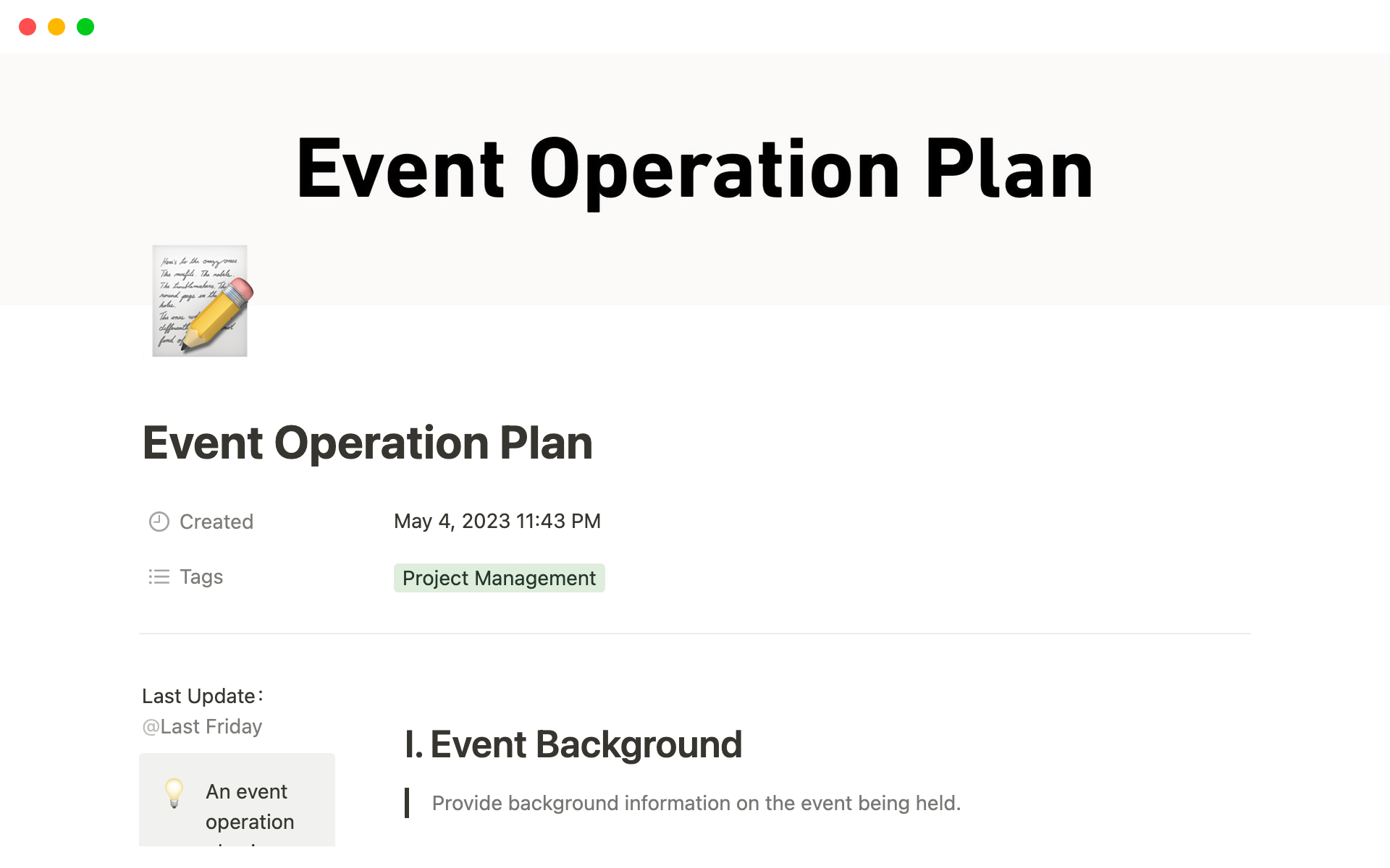 Event Operation Plan Template | Notion Marketplace