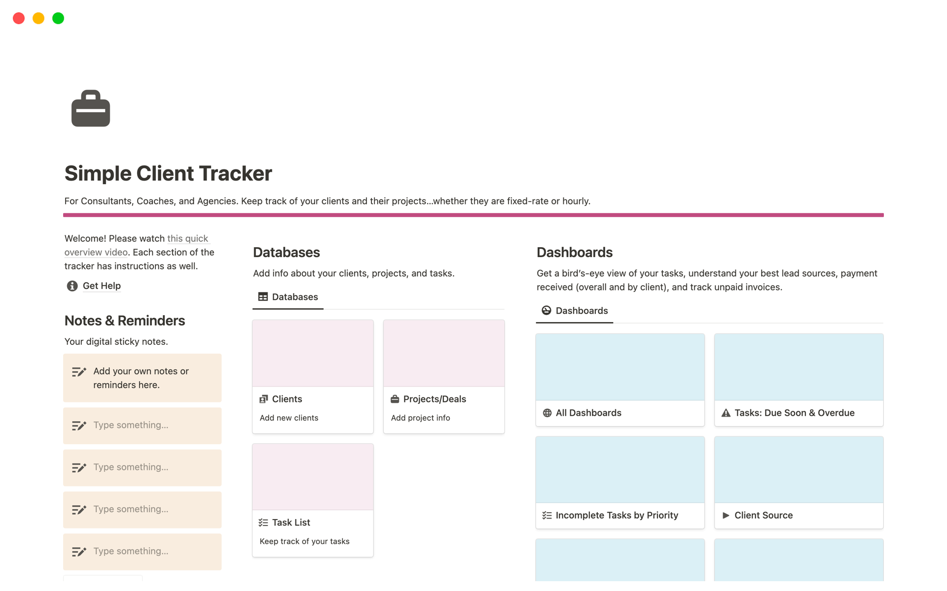 Simple Client Tracker Template by Mariana Park | Notion Marketplace