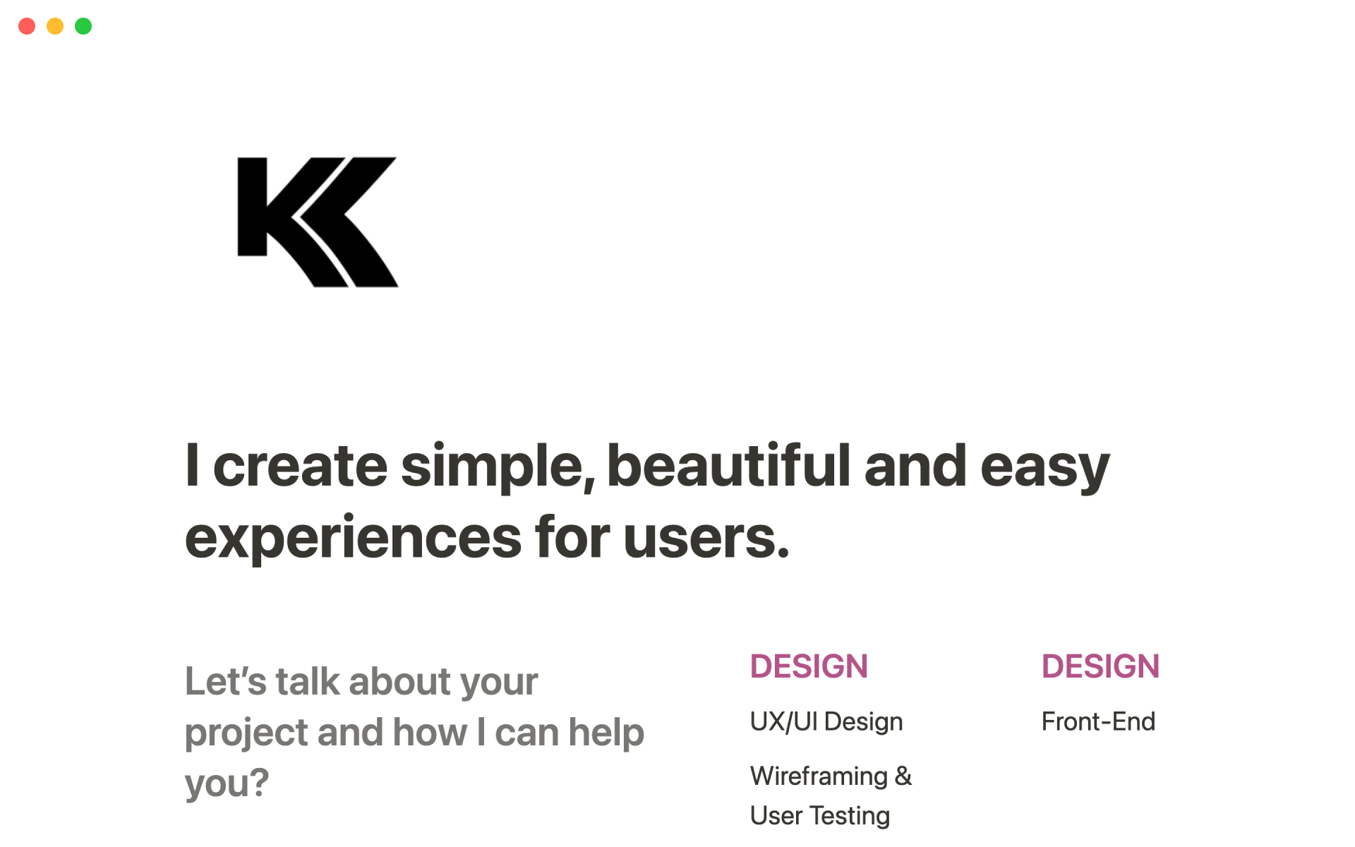 Designer Portfolio Template By Kamil Kalkan Notion Marketplace