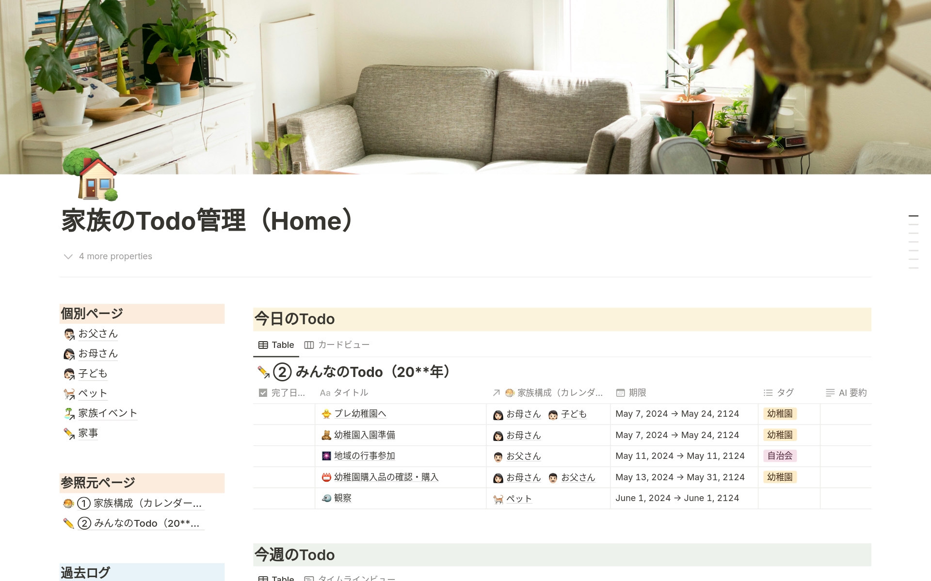 OhYeah to こが作成した家族のTodo管理 | Notion (ノーション)テンプレート