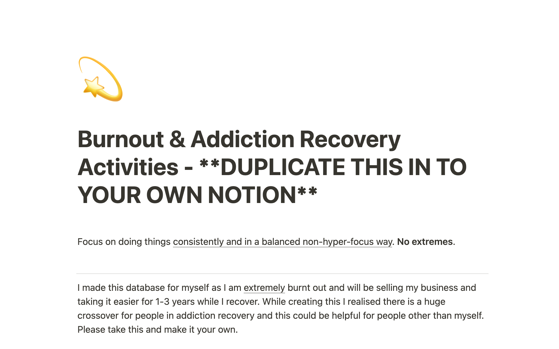 Burnout & Addiction Recovery Activities Template | Notion Marketplace