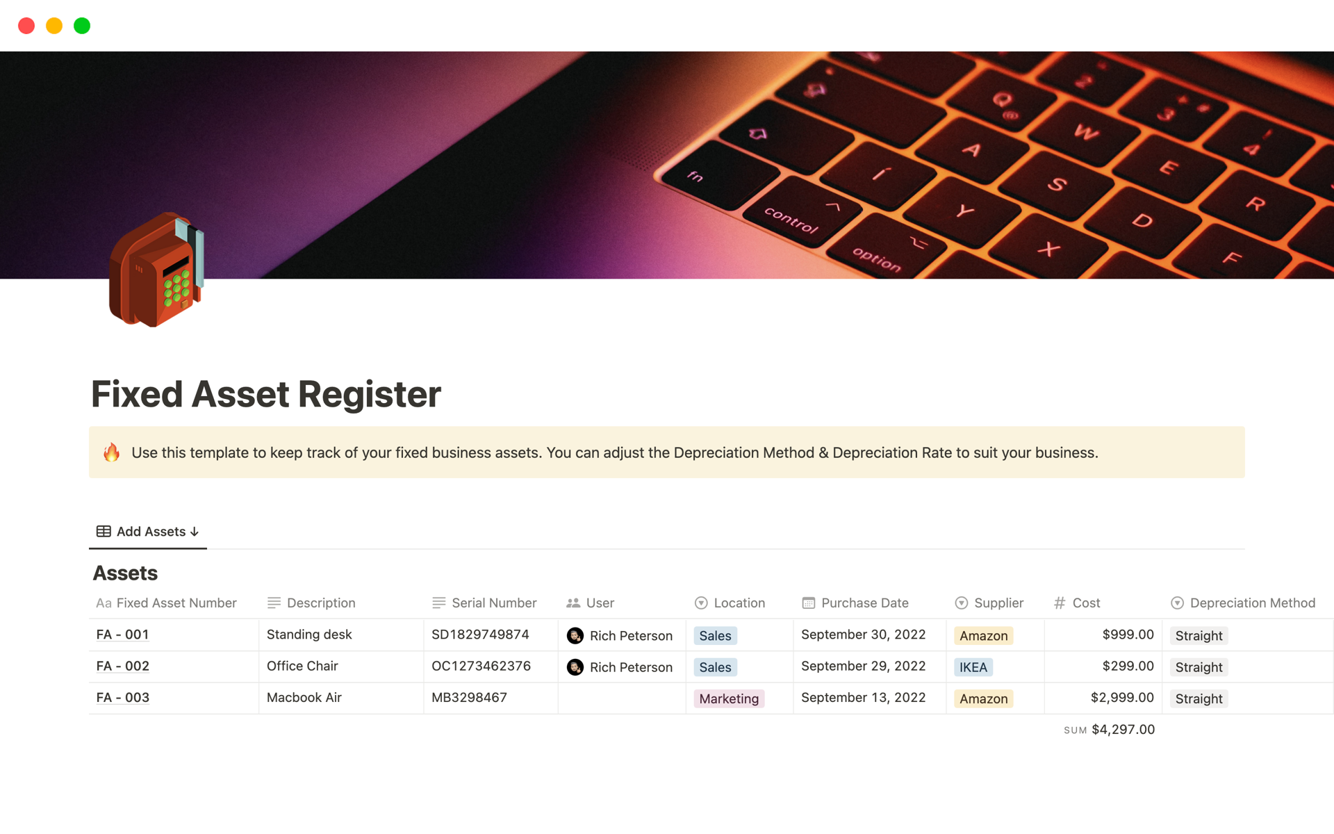 Fixed Asset Register Template | Notion Marketplace