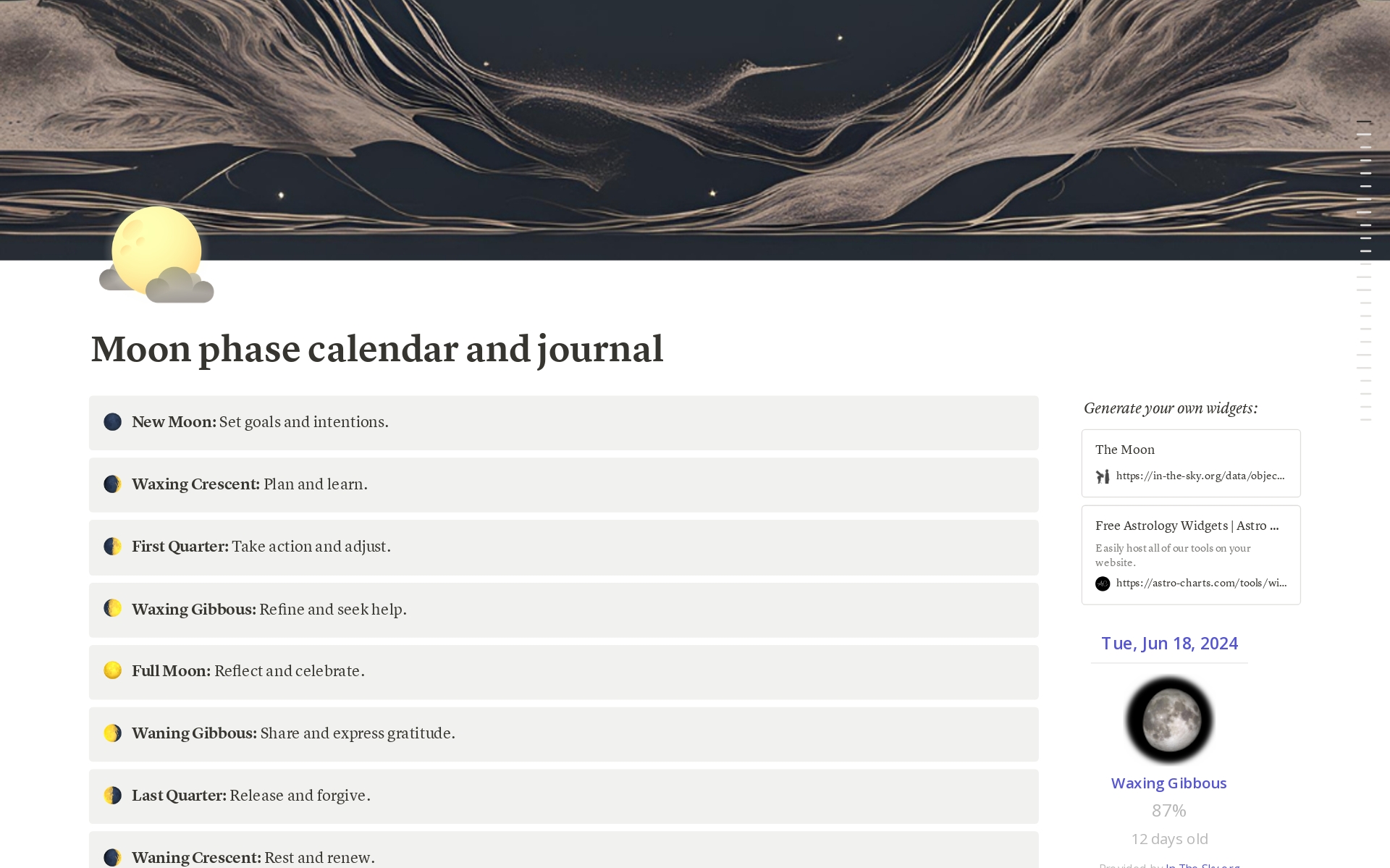 Moon phase calendar and journal Template by Intuitive Business | Notion ...