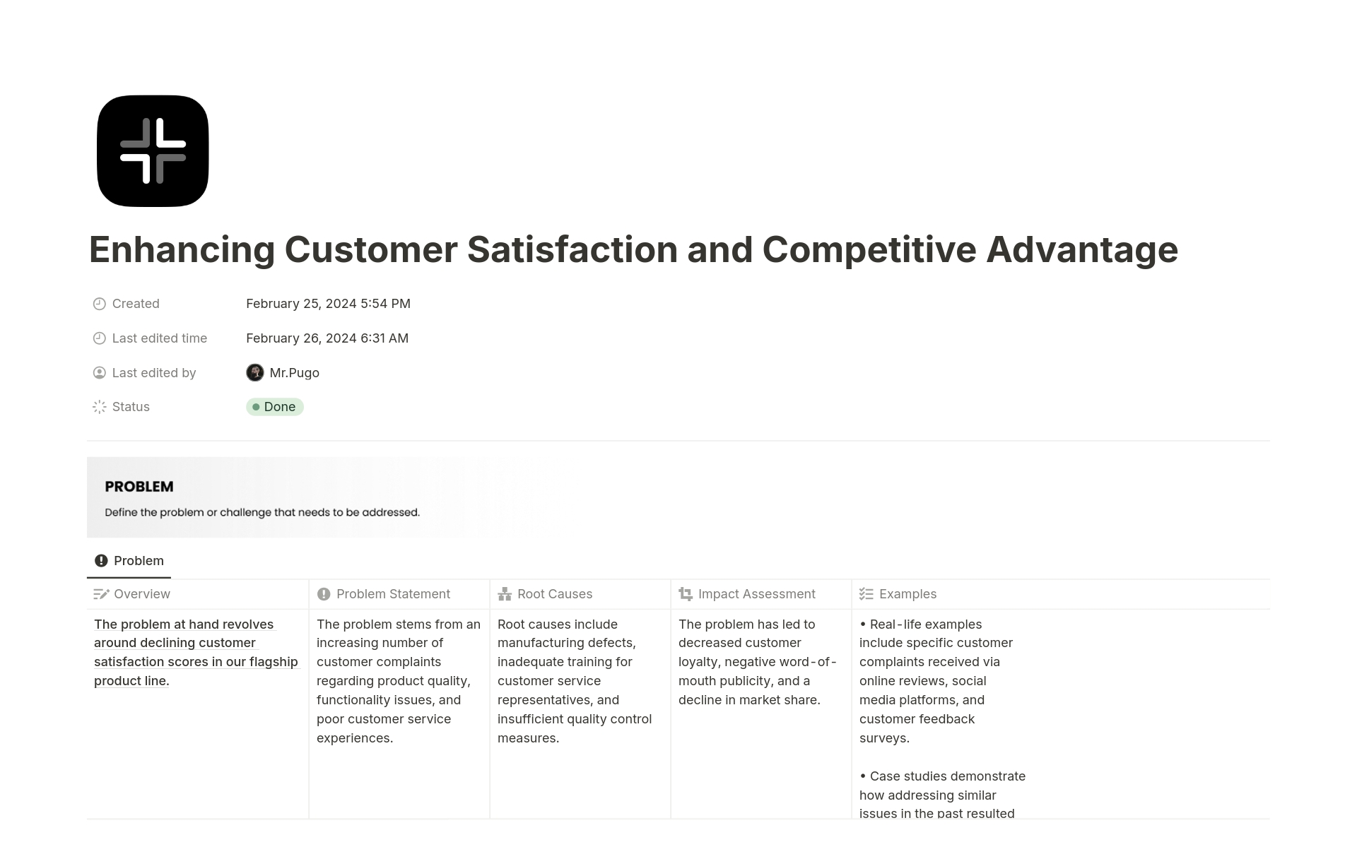 Four Points Framework Template | Notion Marketplace