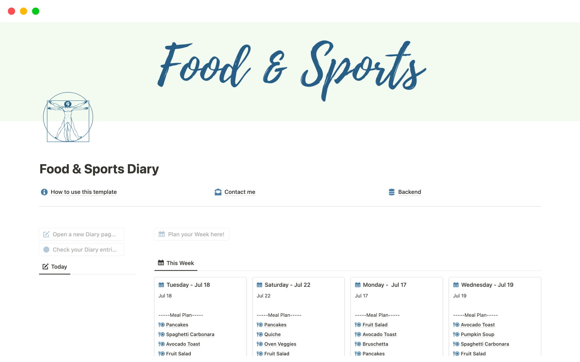 Food & Sports Diary Template by Anica Kurzbach | Notion Marketplace