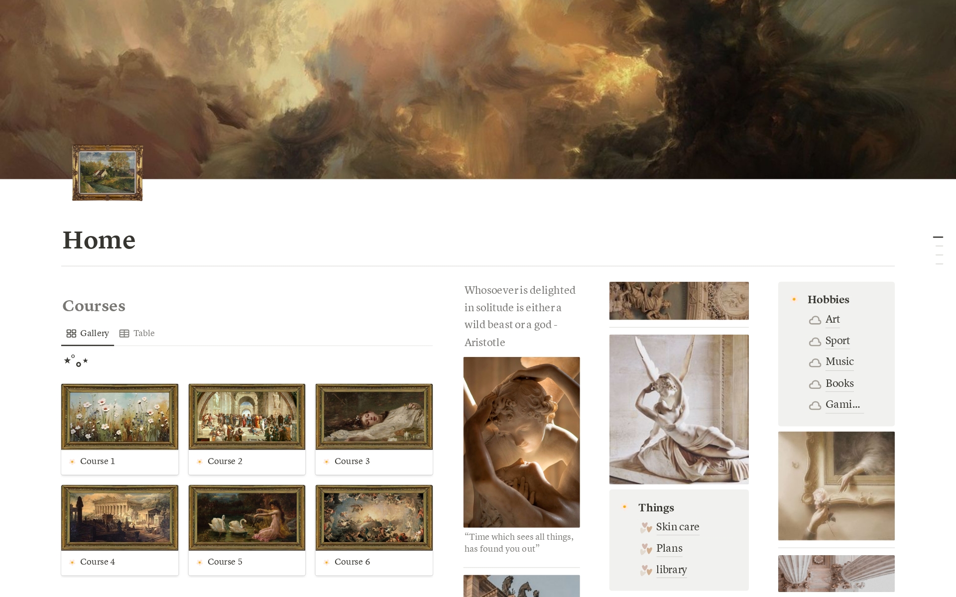 Aesthetic Greek Mythology dashboard Template by rainb | Notion Marketplace