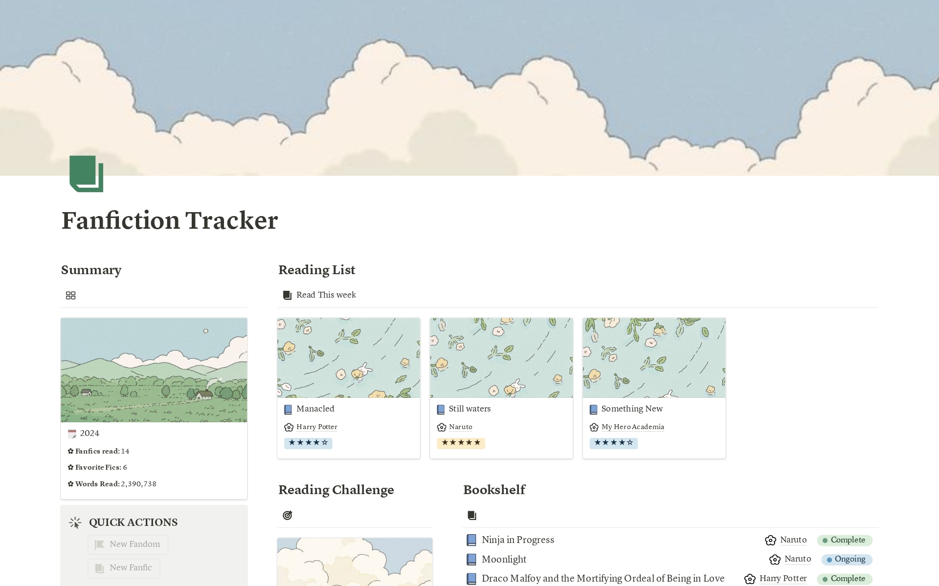 Bookshelf: Fanfiction Reading Tracker Template | Notion Marketplace