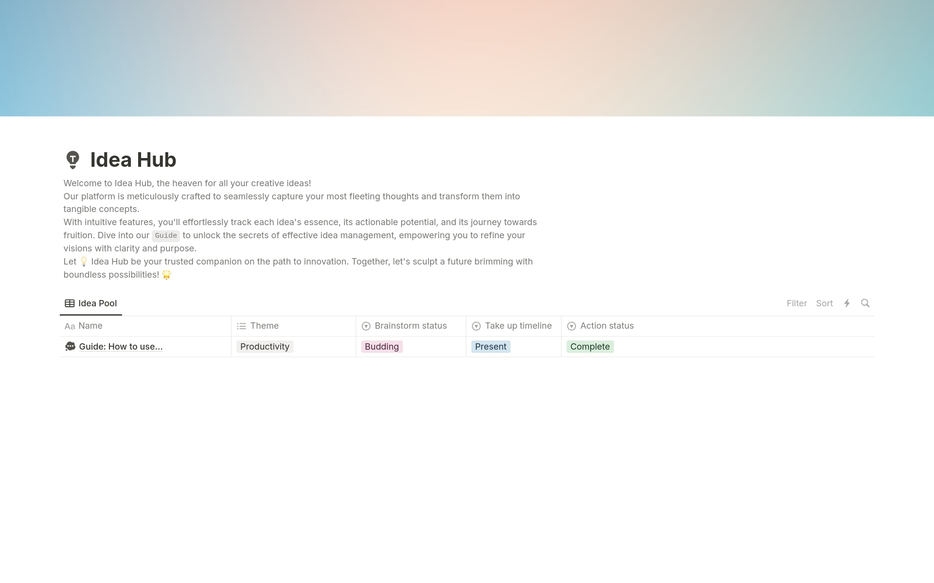 Idea Hub by CodeWithP | Notion Template
