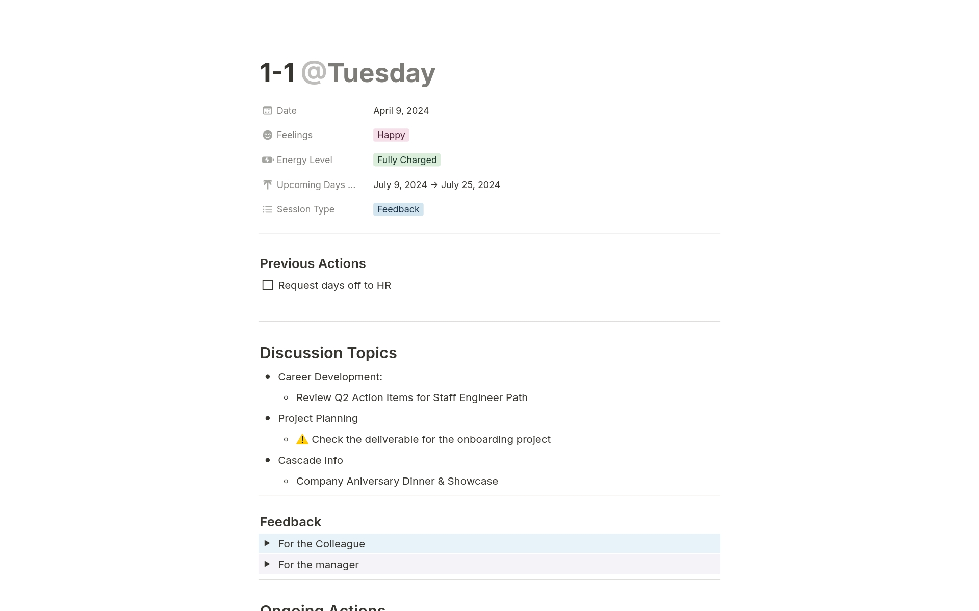 Engineering Manager 1:1 Agenda Database | Notion Template