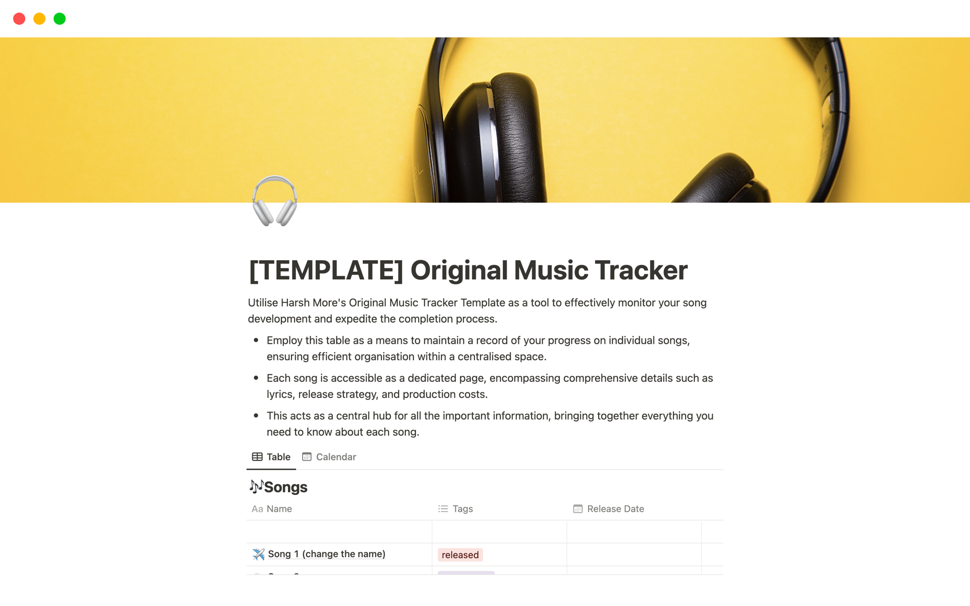 Original Music Tracker Template by Harsh More | Notion Marketplace