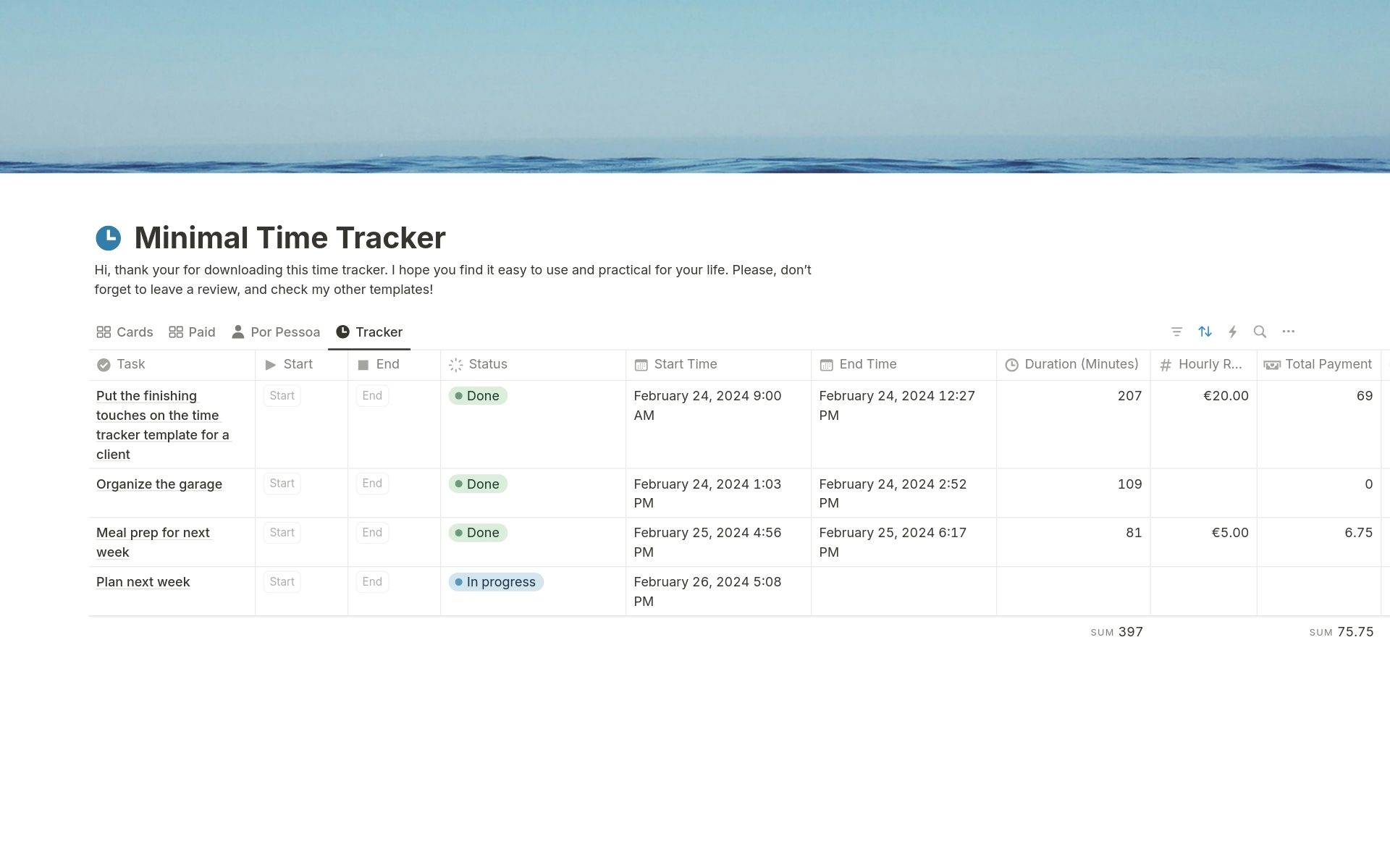 Time Tracker Template by Severin Schuetz | Notion Marketplace