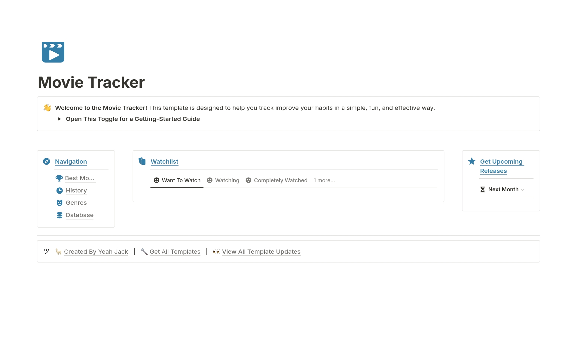 Simple Movie Tracker by Yuri Katafuchi | Notion Template