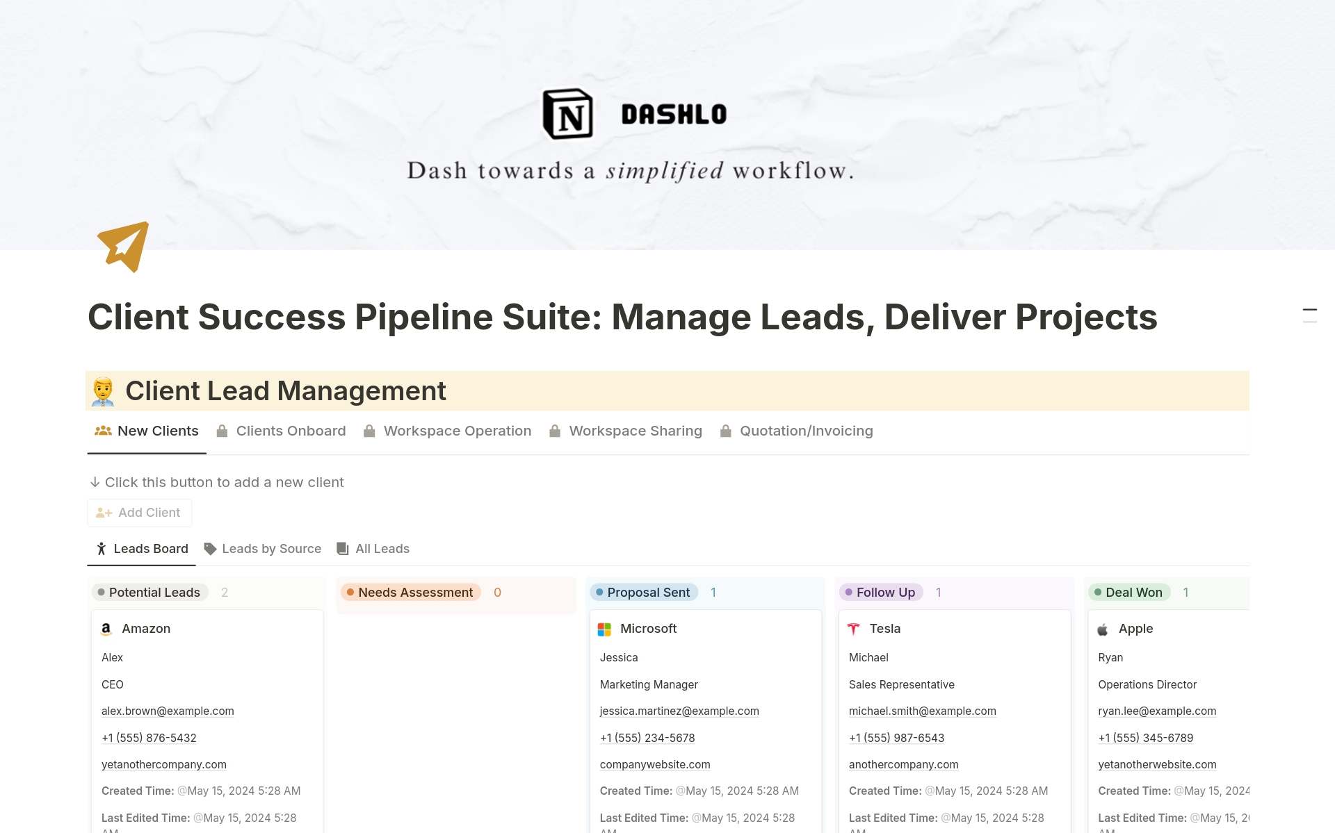 Client Success Pipeline Suite Template by Dashlo | Notion Marketplace