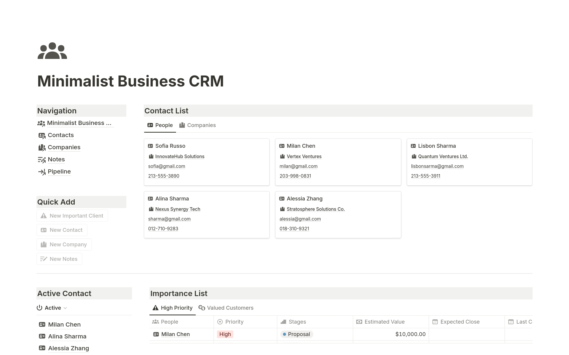 Minimalist Business CRM Template by HeyAlbert | Notion Marketplace