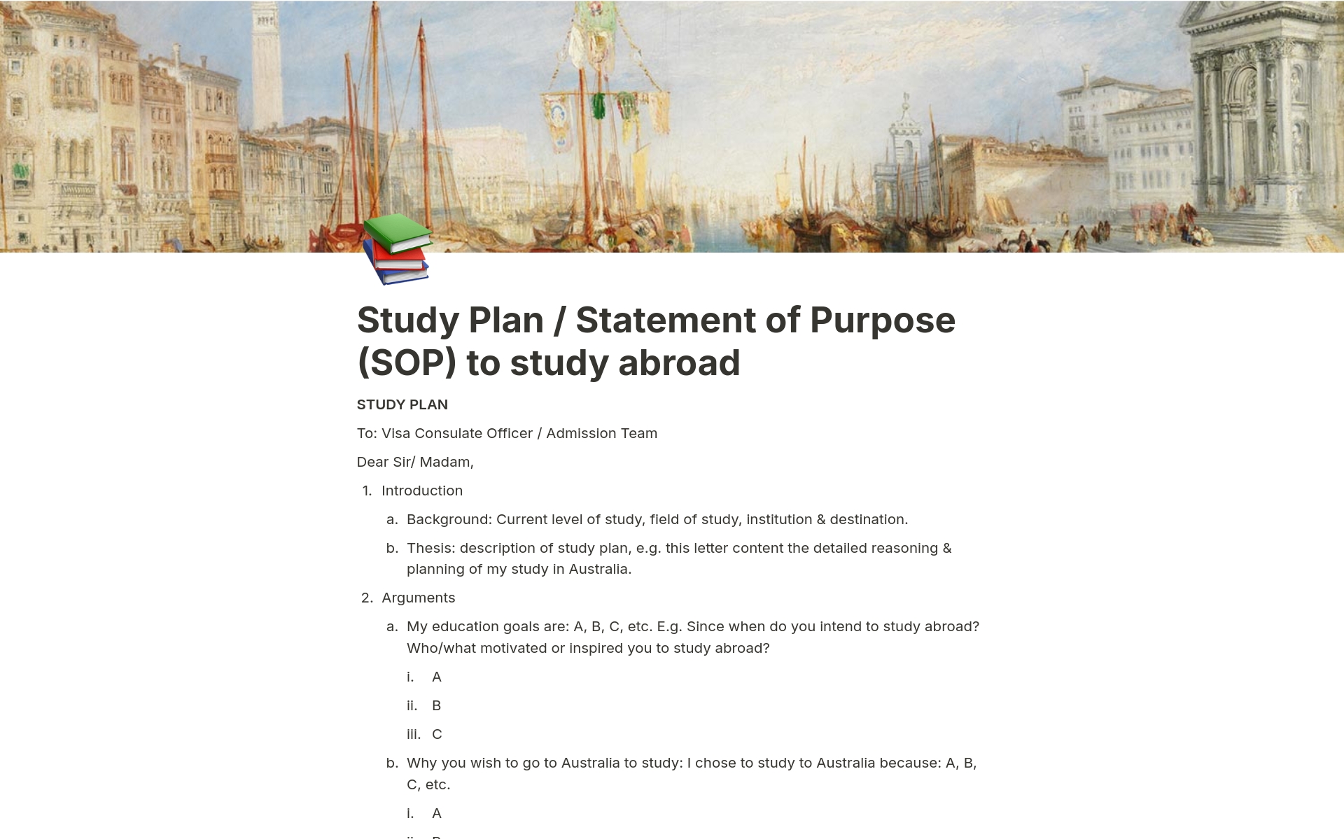Study Plan (SOP) to study abroad Template | Notion Marketplace