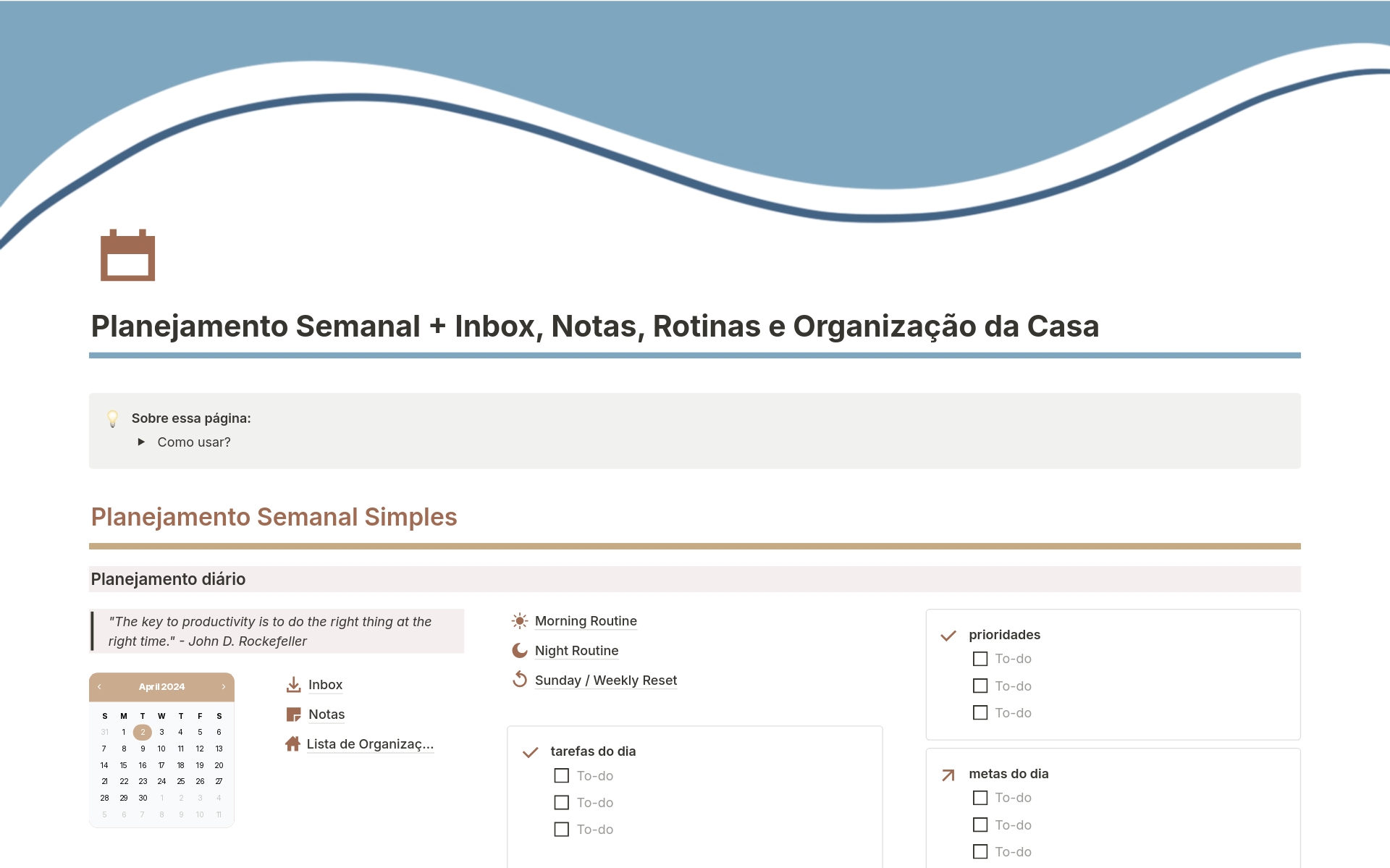 Planejamento Semanal, Rotinas e Organização Casa de Notion por Le ...