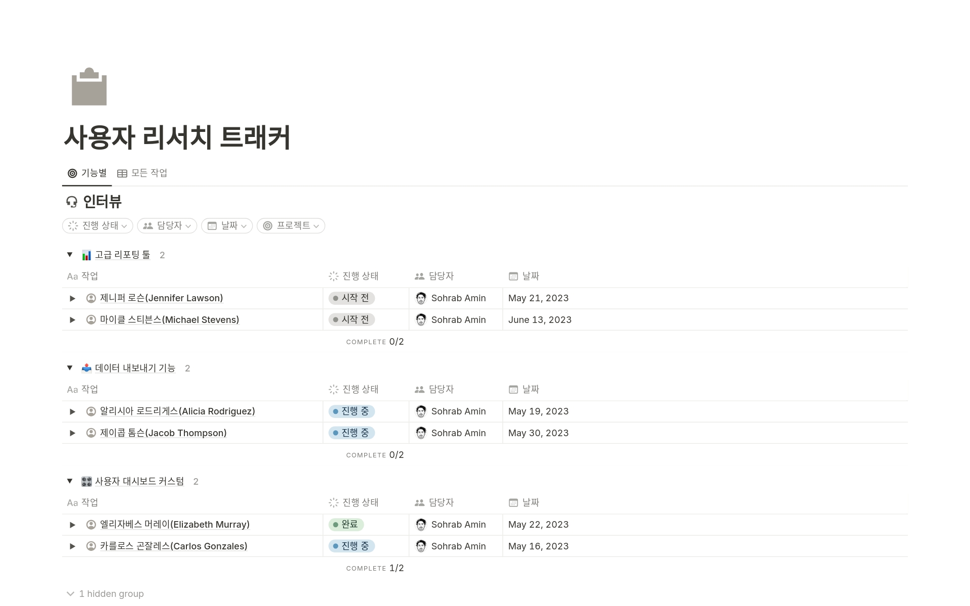 사용자 리서치 트래커 템플릿 제작자 Notion Notion 노션 마켓플레이스