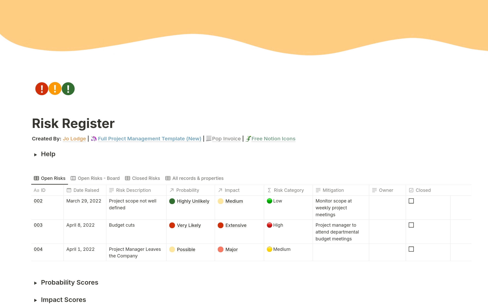 Risk Register Template | Notion Marketplace