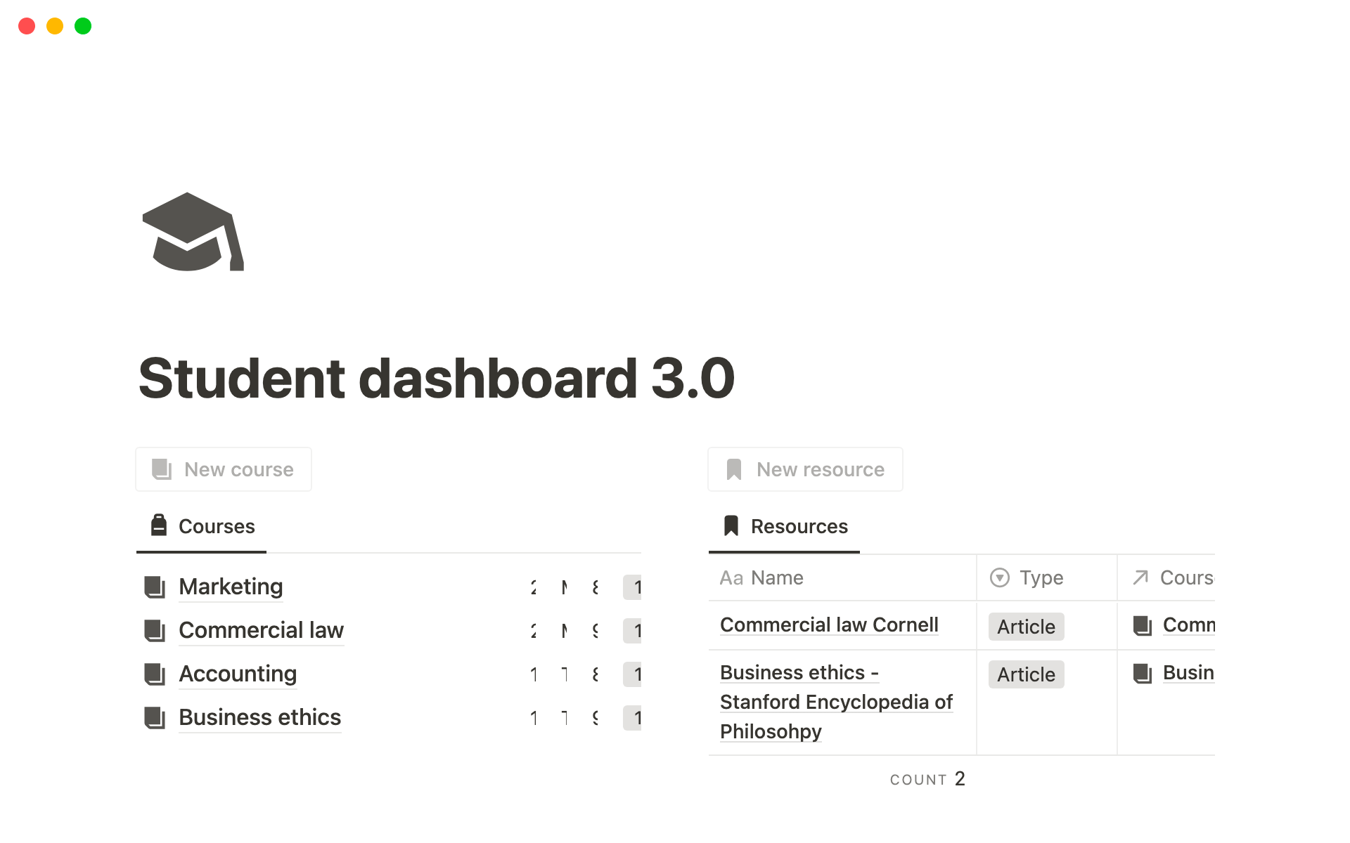 Student Dashboard | Notion Template