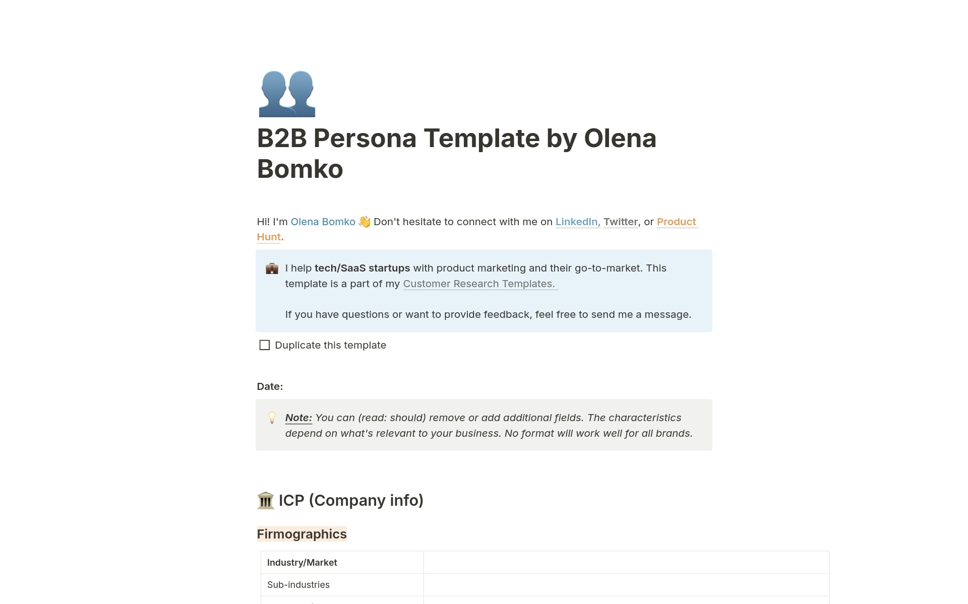 B2B Buyer Persona Template | Notion Marketplace