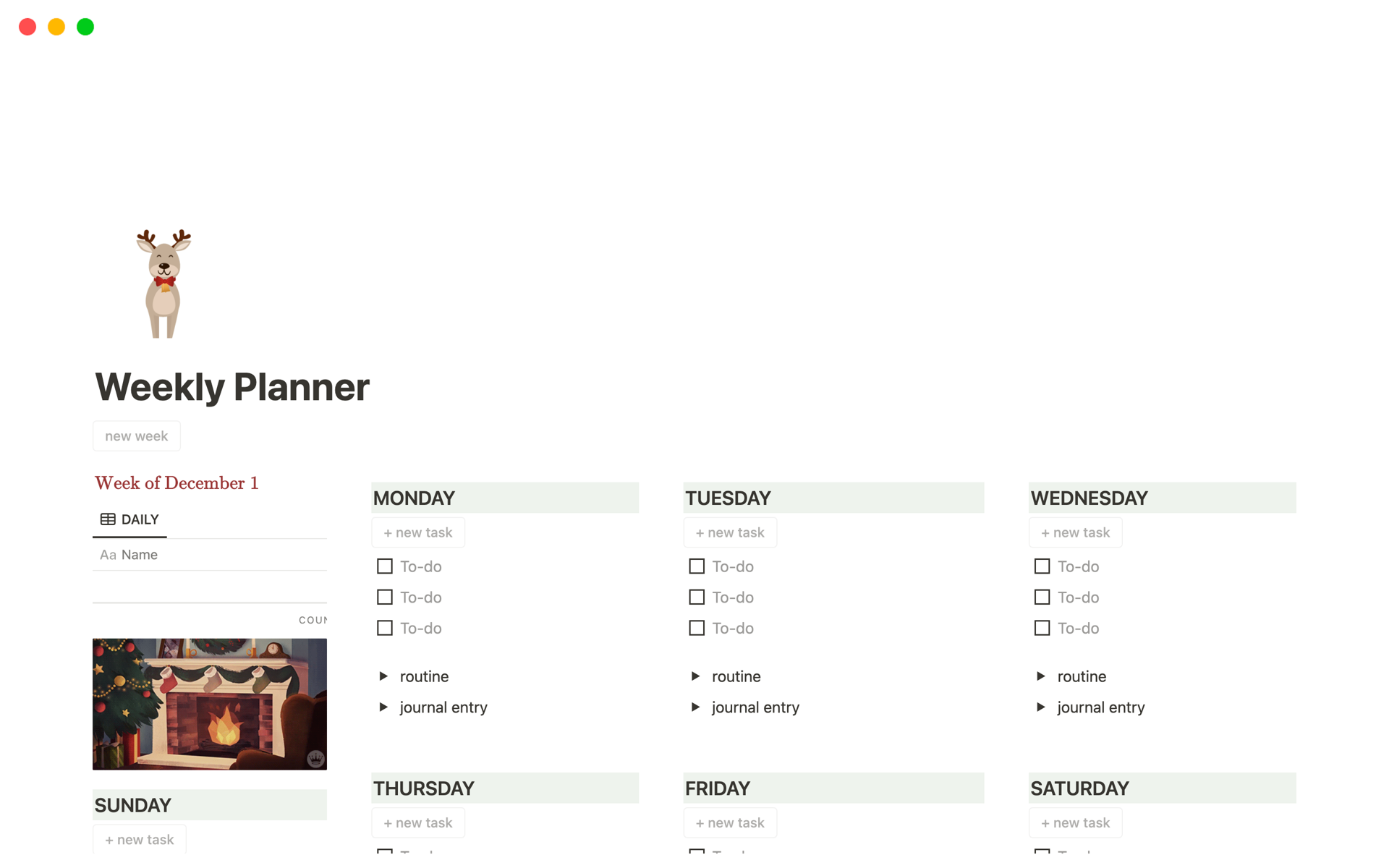 Weekly Planner by Sara Hauser | Notion Template