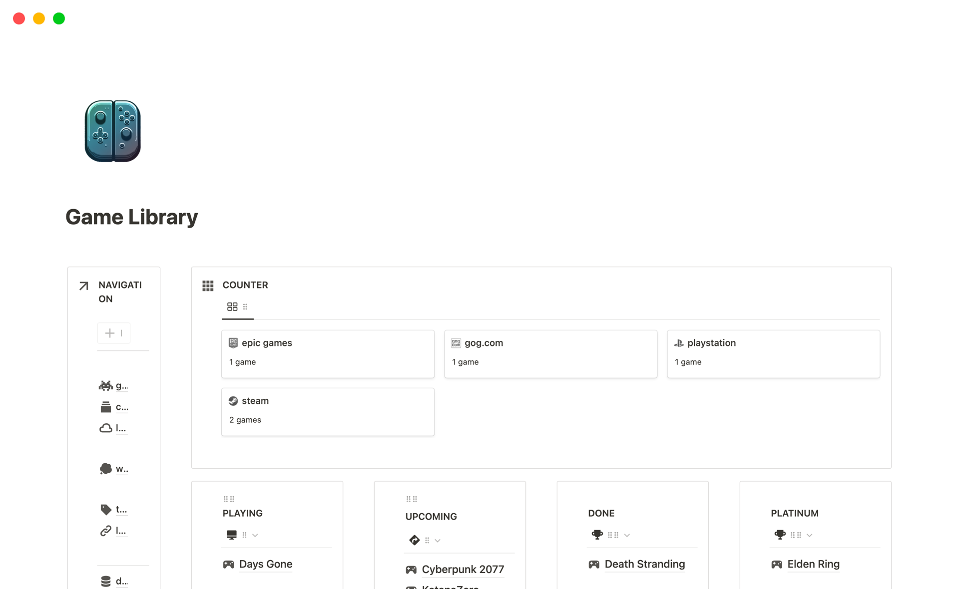 Game Library | Notion Template