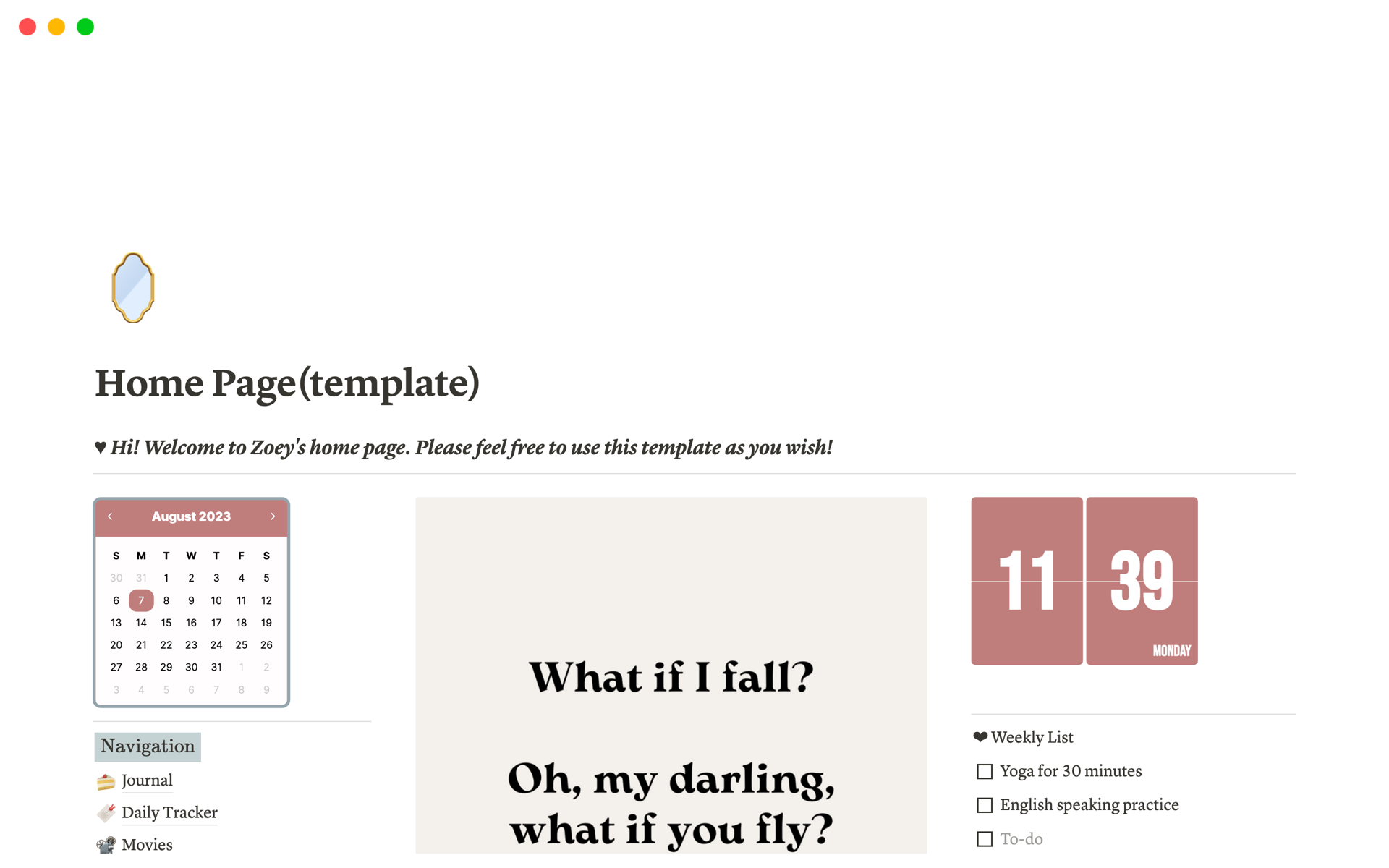 Home Page Template by Zoey Lin | Notion Marketplace