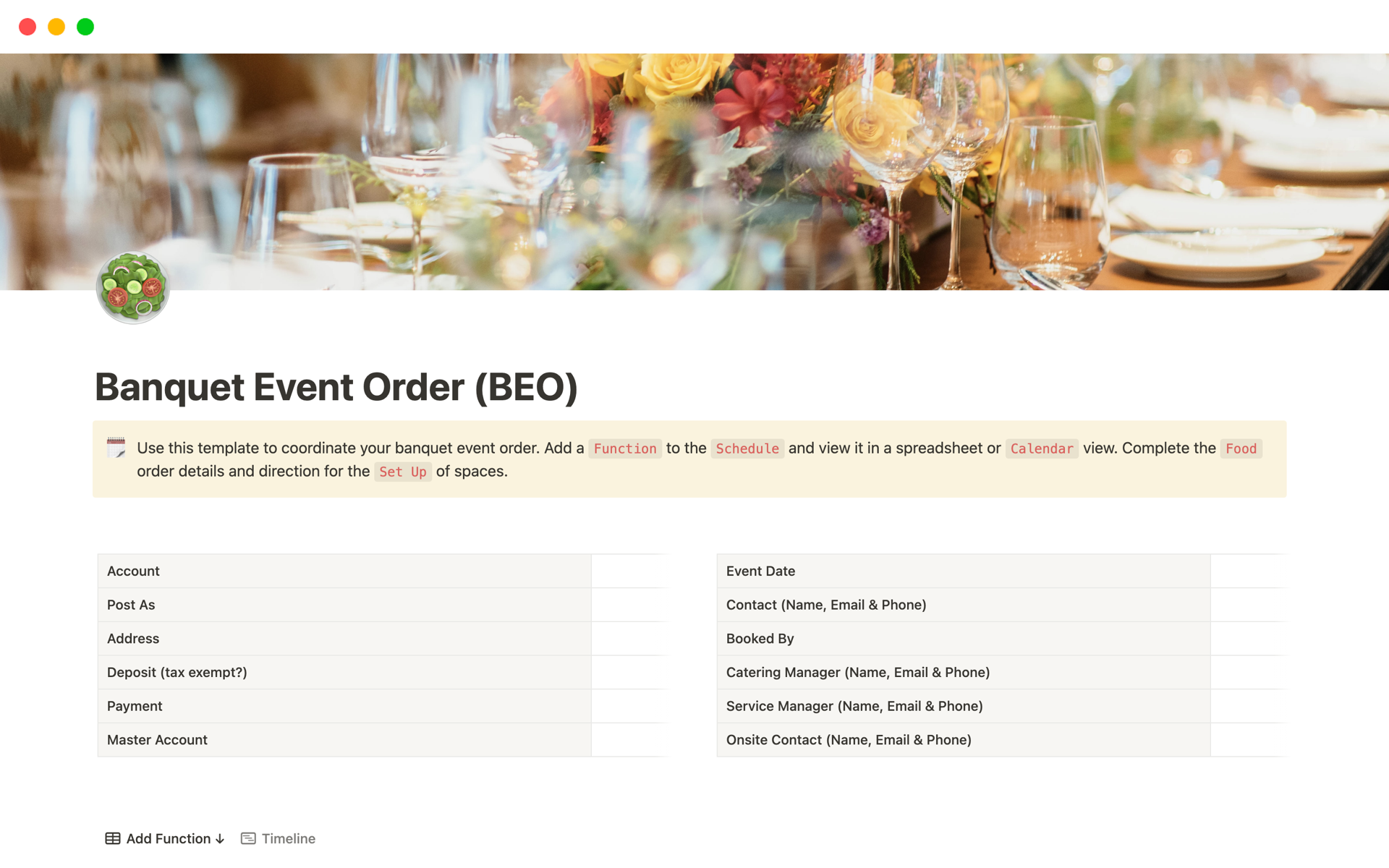 Banquet Event Order (BEO) Template | Notion Marketplace