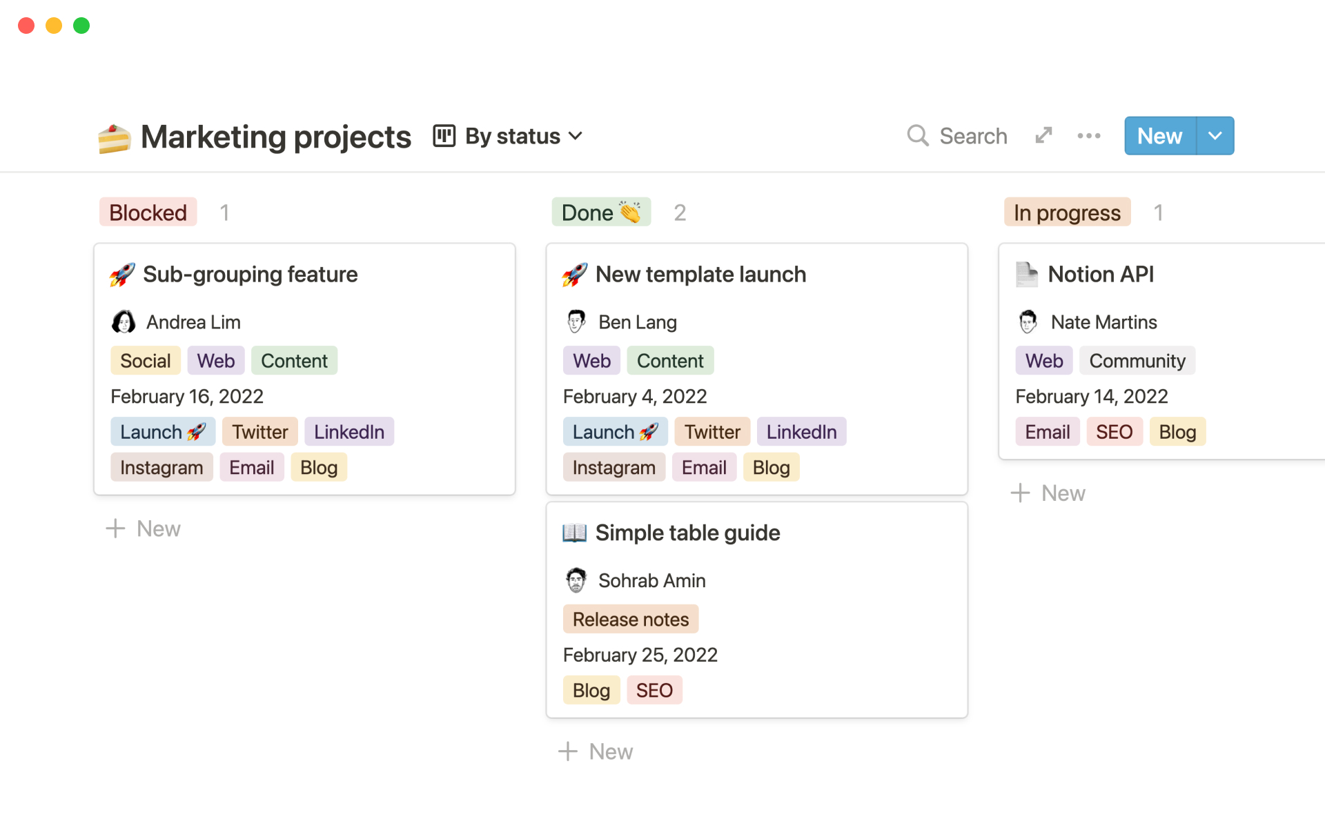 Notion's marketing projects by Notion | Notion Template