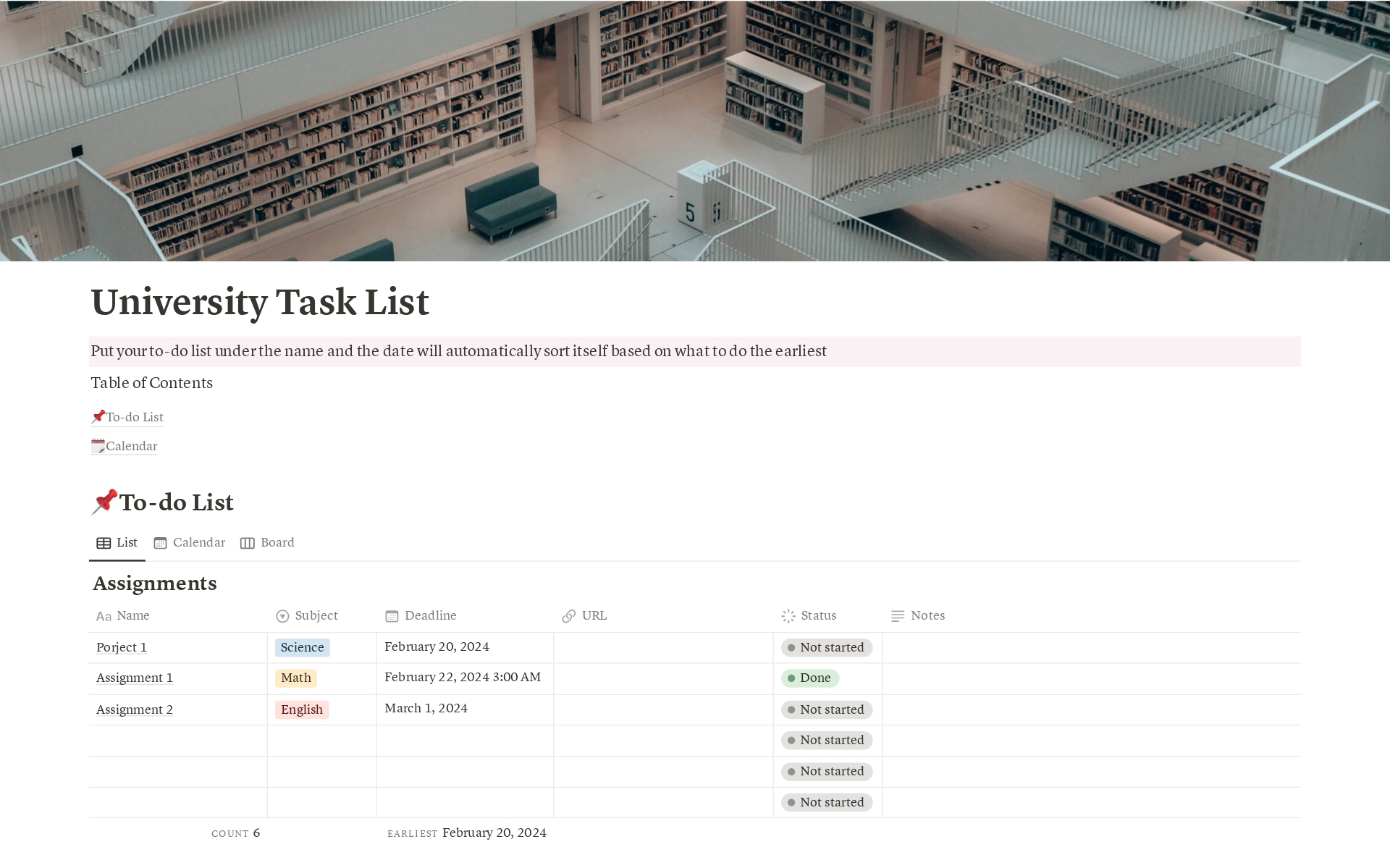 University Task List (To-do, Deadlines, Reminders) Template | Notion ...