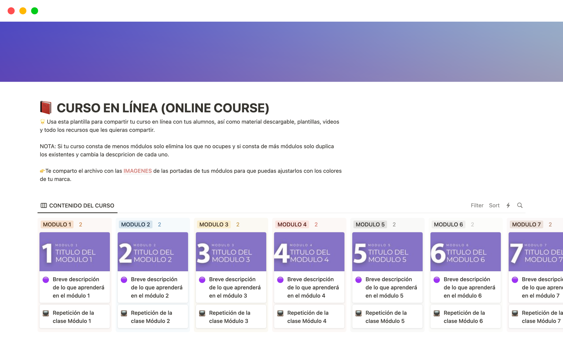 Comparte tu curso en línea | Notion Template Comparte tu curso en línea | Notion Template